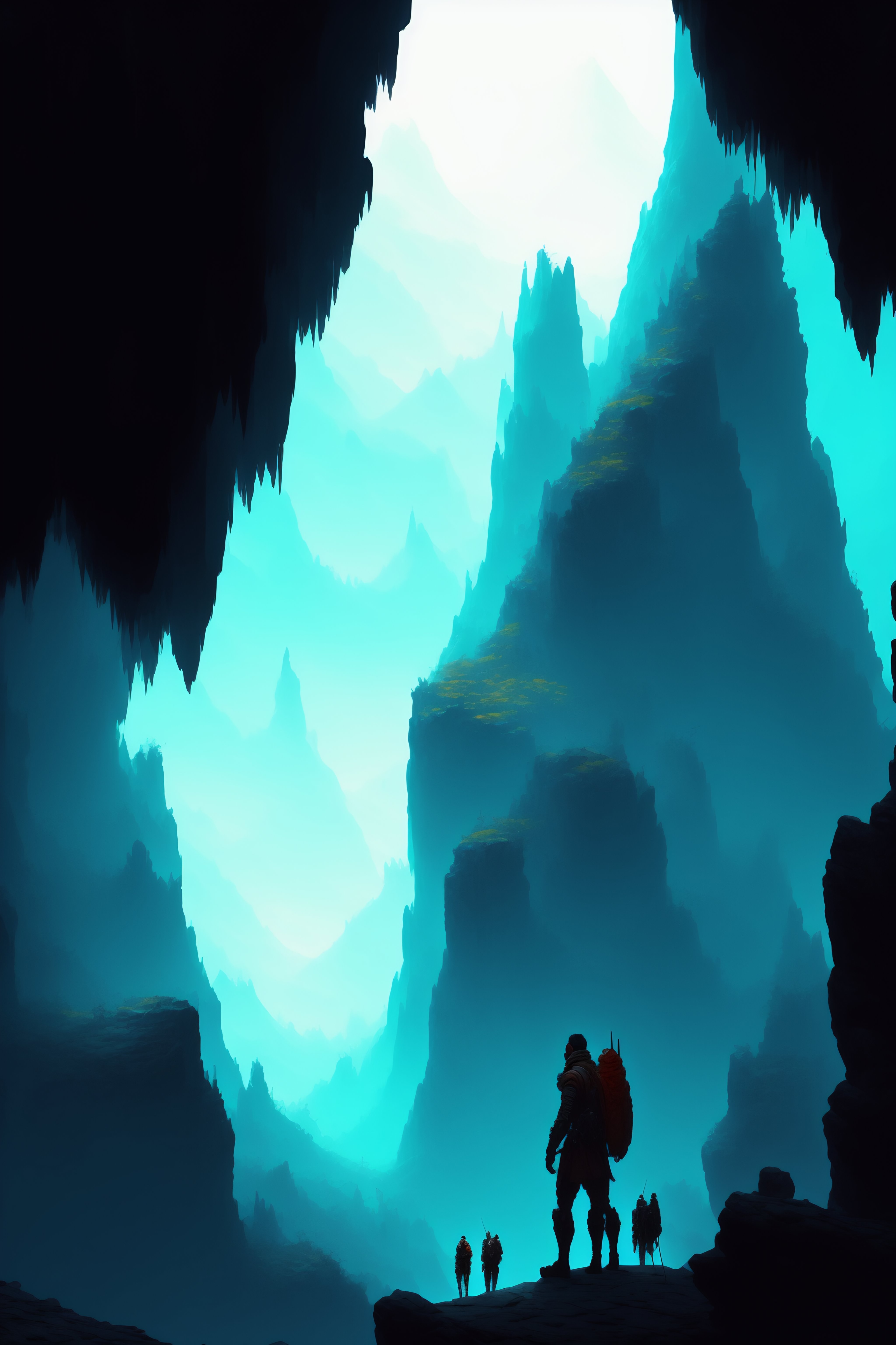 Lexica - Inside a dark giant cavern with stalagmites and stalaktites ...
