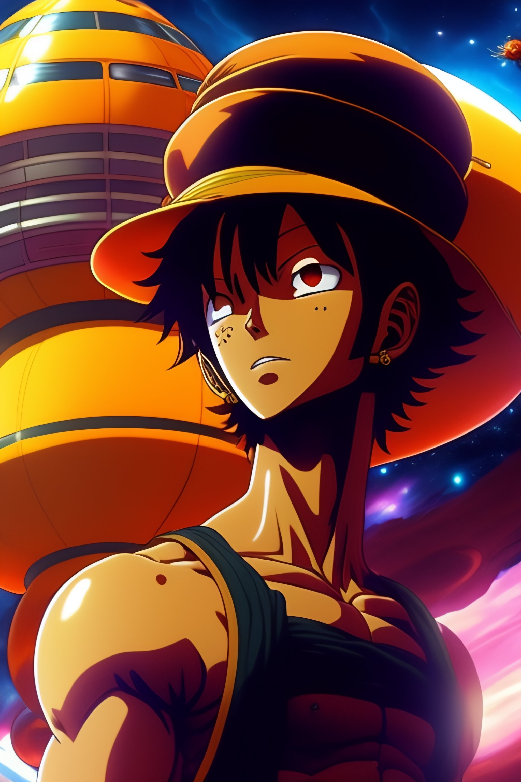 Lexica - Futuristic style Monkey d luffy in front of a space ship ...