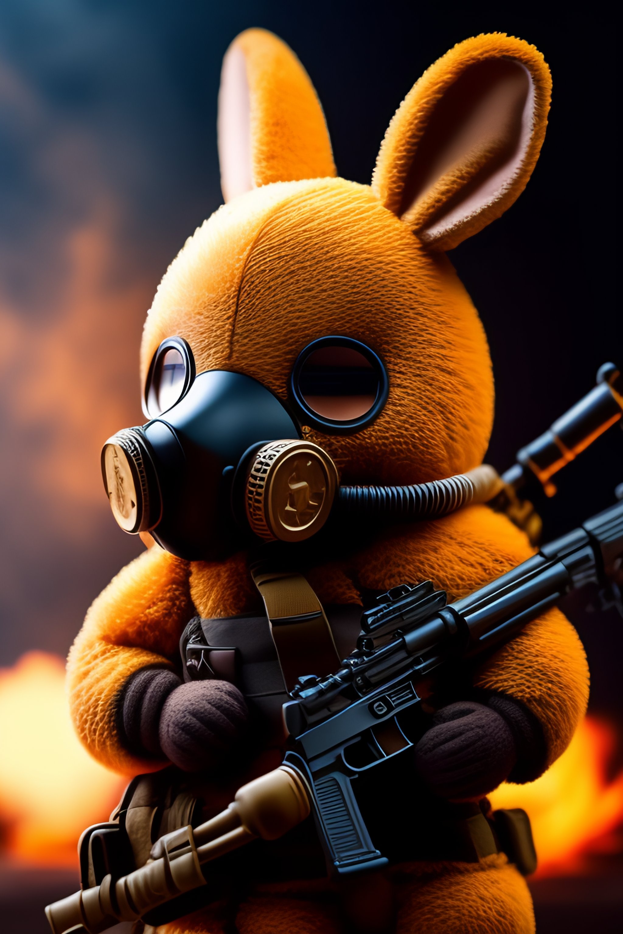 Lexica - Plush rabbit with a Kalashnikov assault rifle in a gas mask on ...