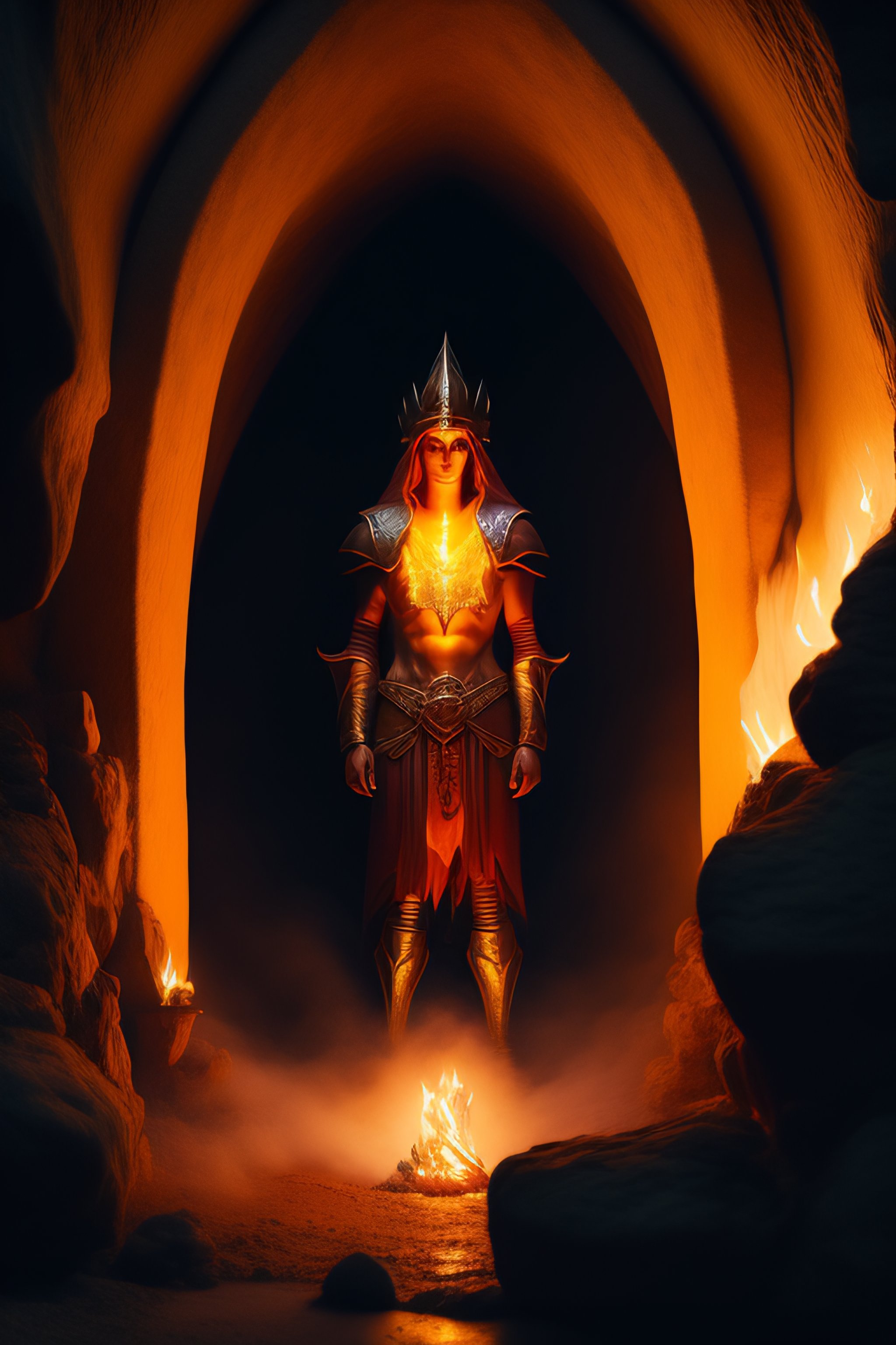 Lexica - Burned elf god standing in cave
