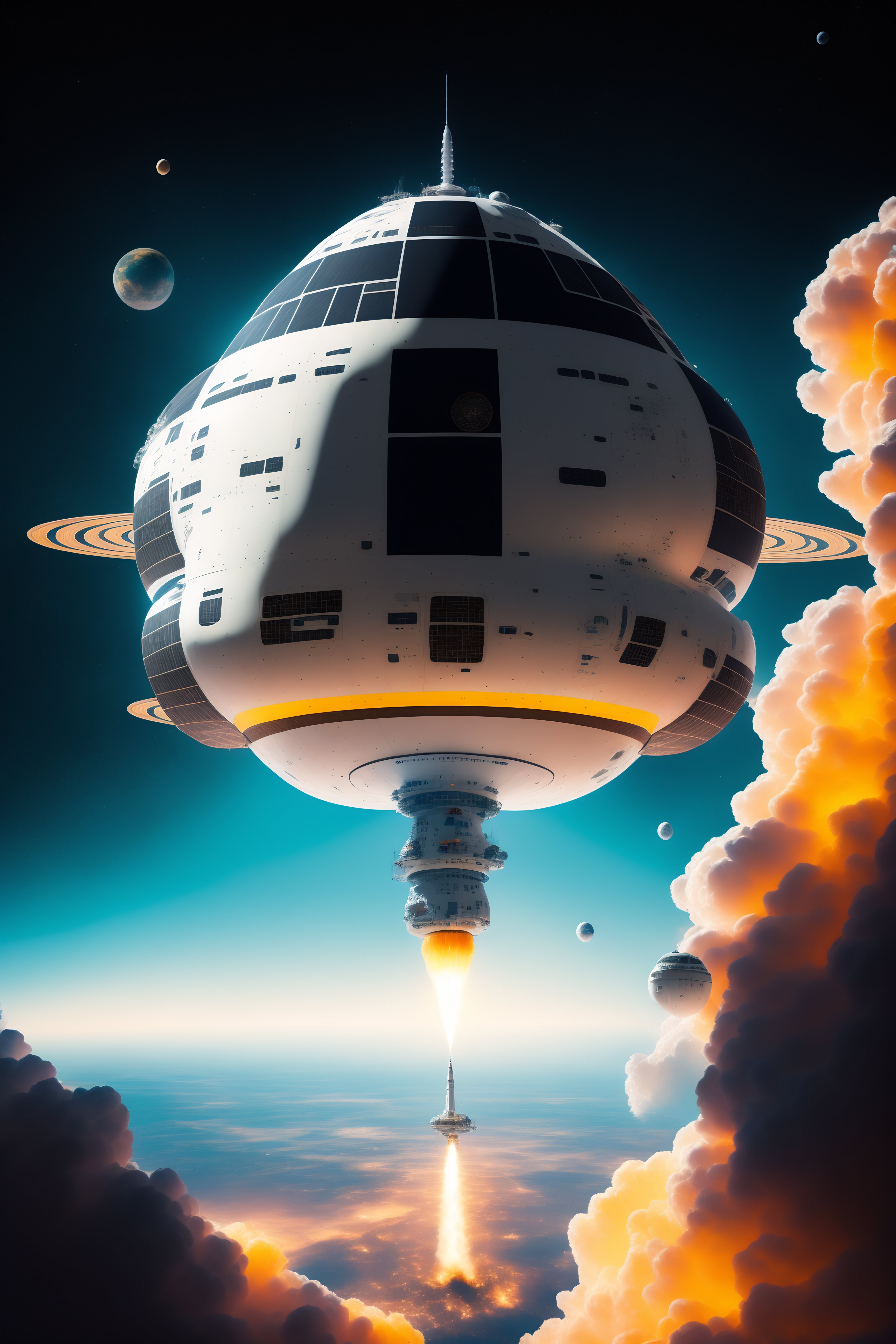 Lexica - Space station in orbit, rocketship landing