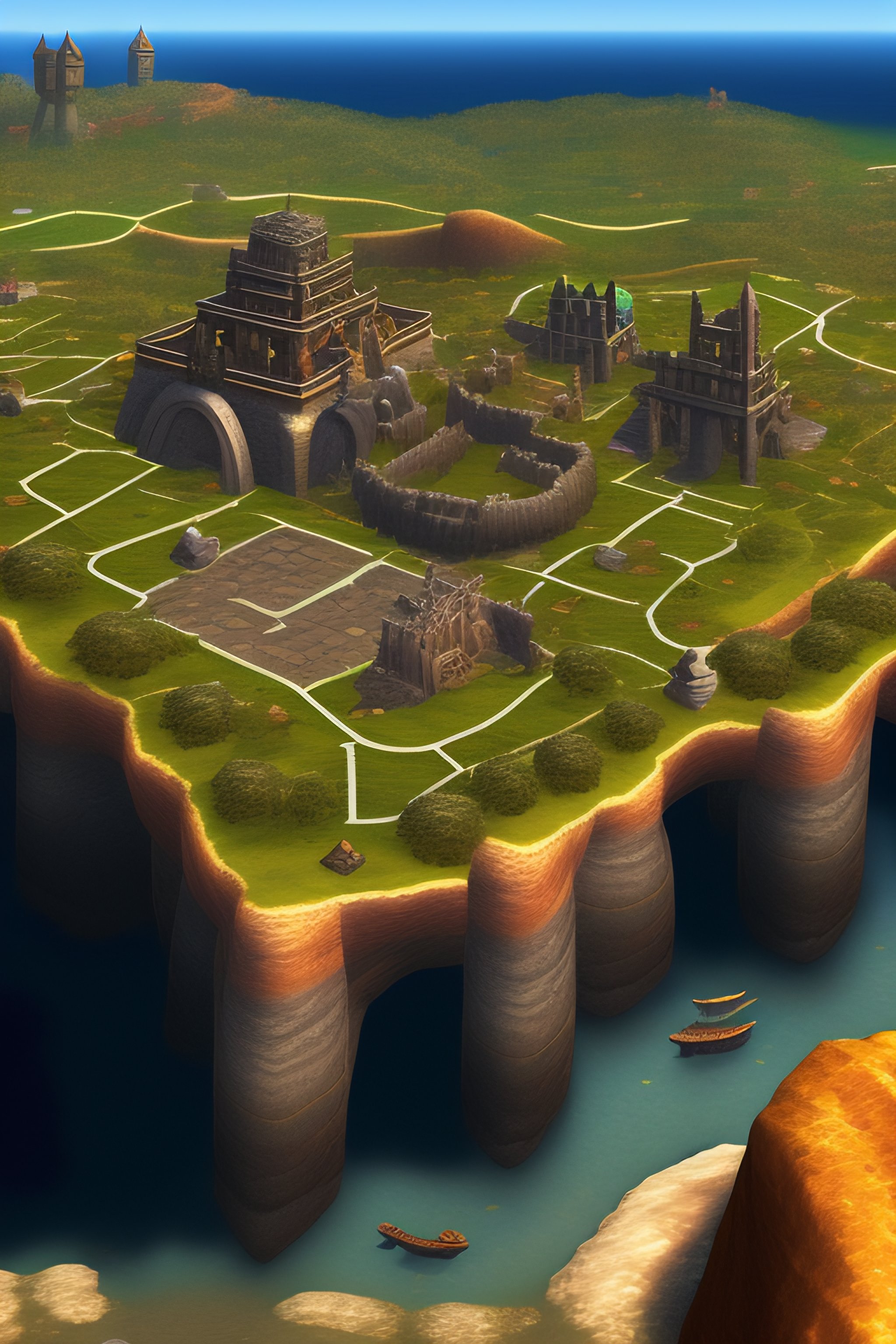 Lexica - Country , tabletop map, big city, towns, temples, ruis ...