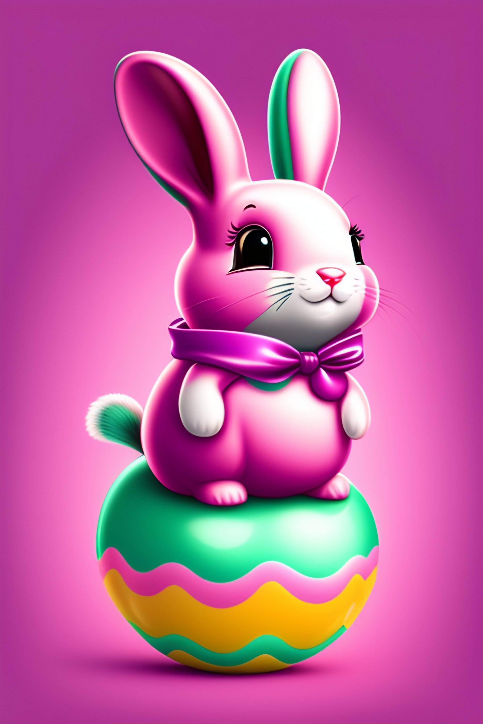 Lexica - Cute little pink bunny with a balloon create as a vector art