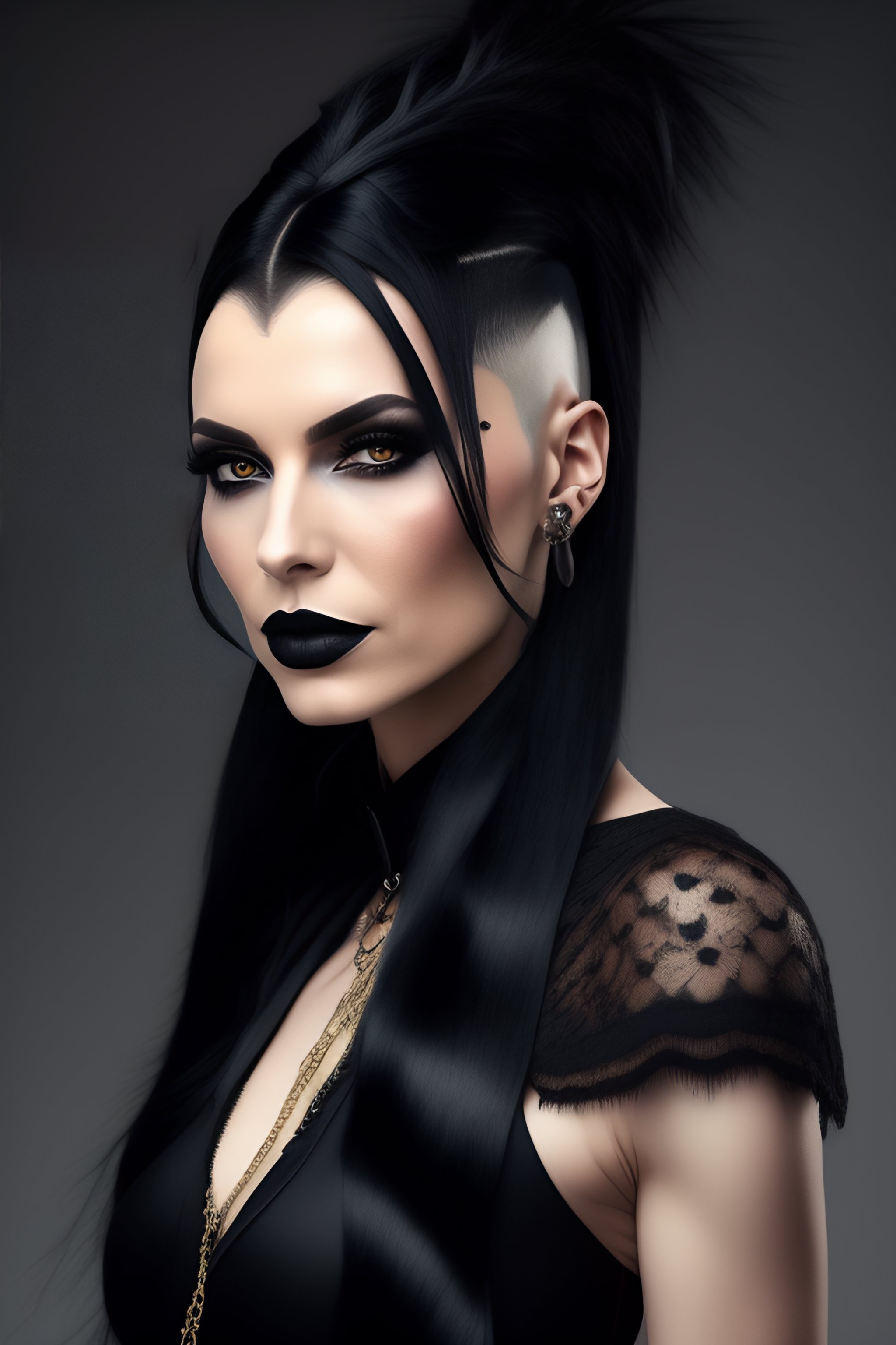 Lexica - Pale woman goth vampire in black outfit hair Mohican
