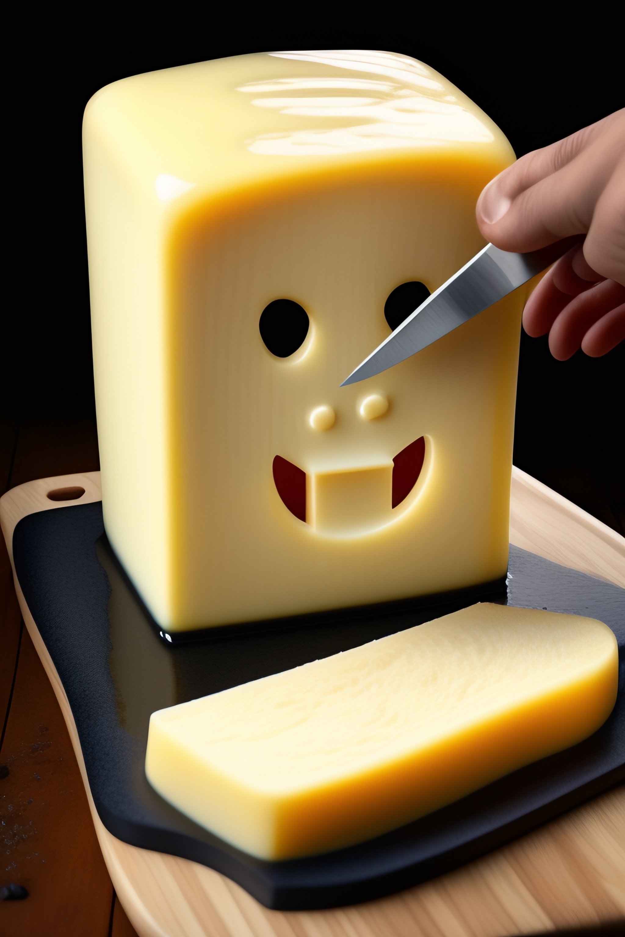 Lexica - A giant block of tofu with smily face being sliced by a ...