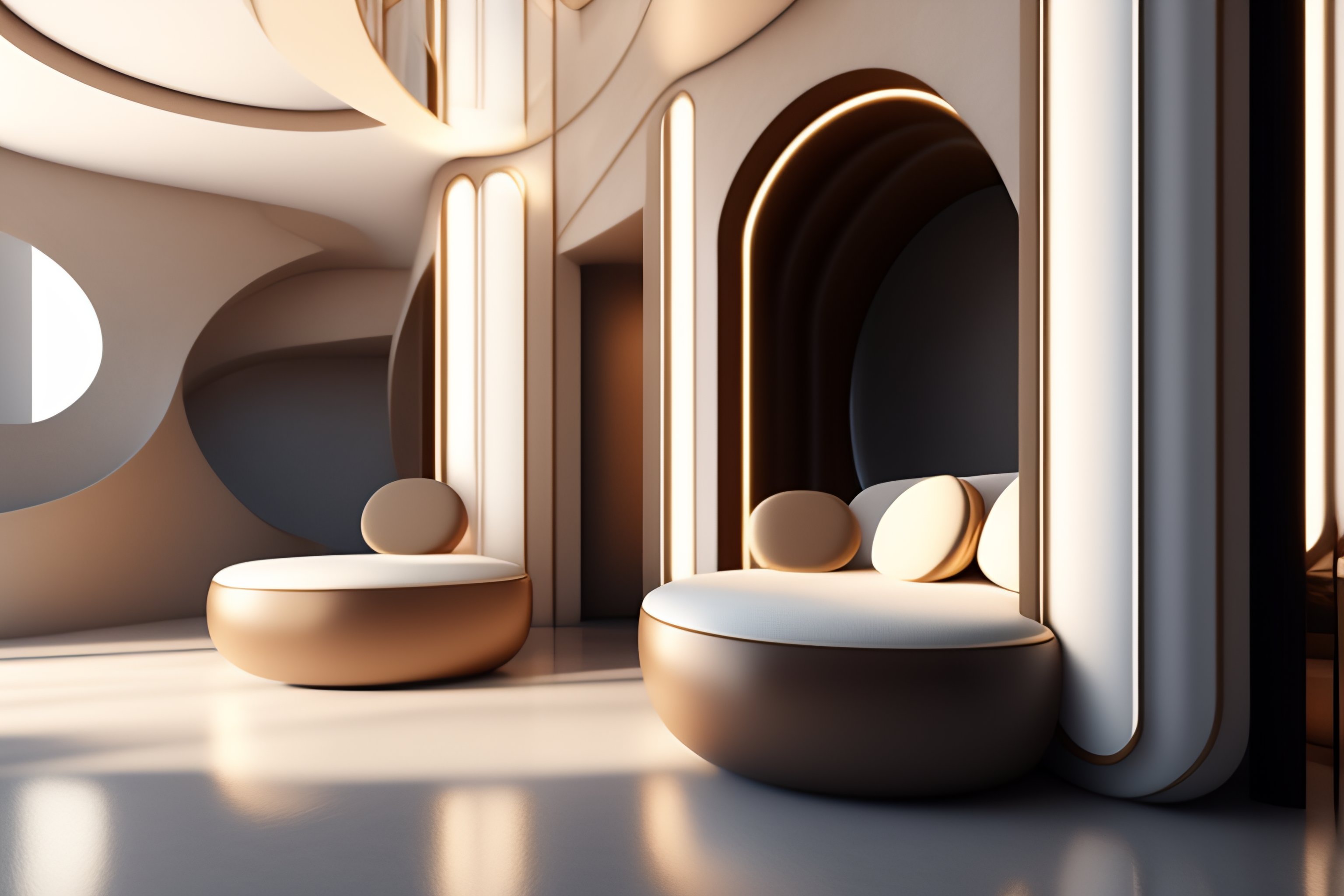 Lexica - 3d render of a liminal space beige and light brown and white ...