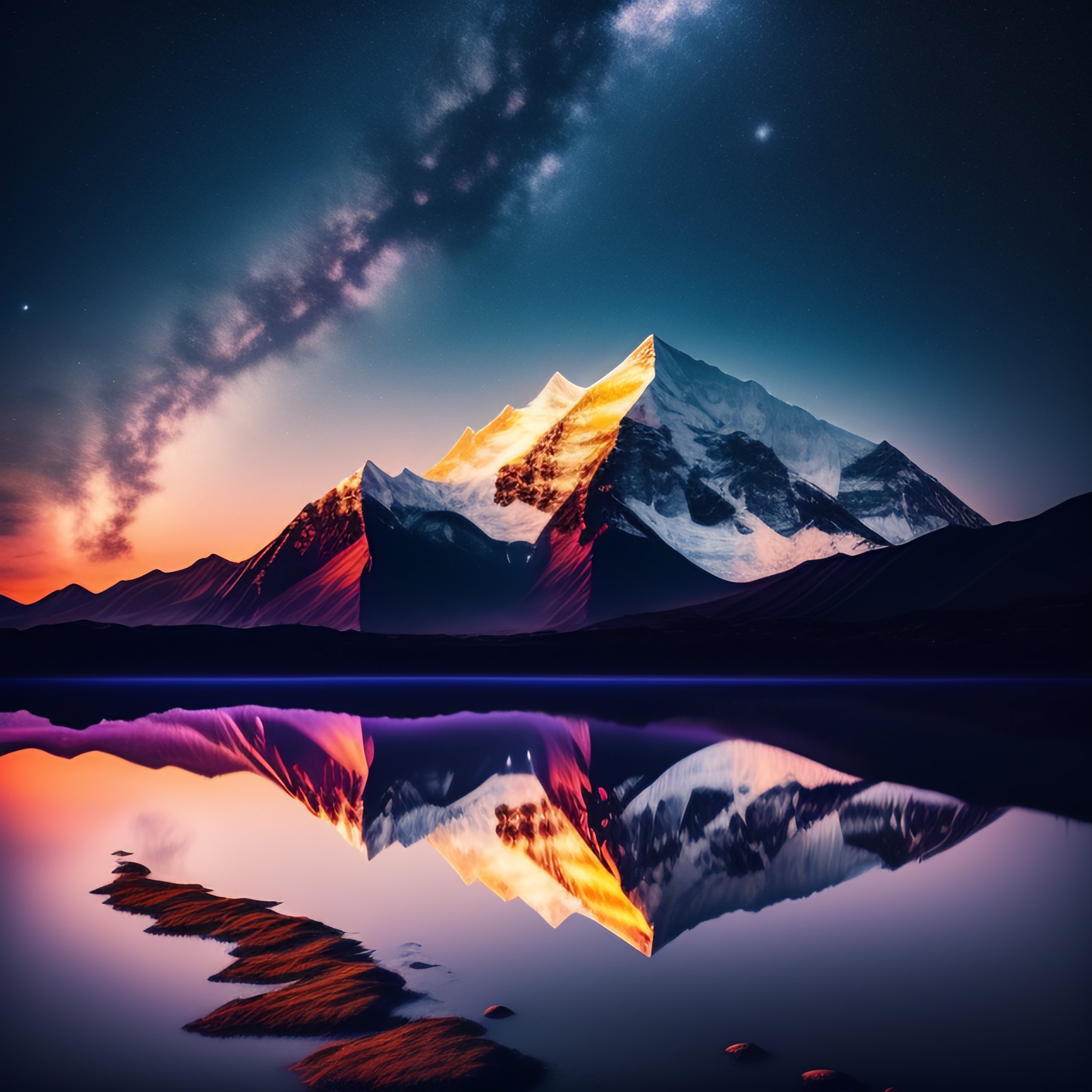Lexica - Mount everest picture with milky way galaxy in night on sky