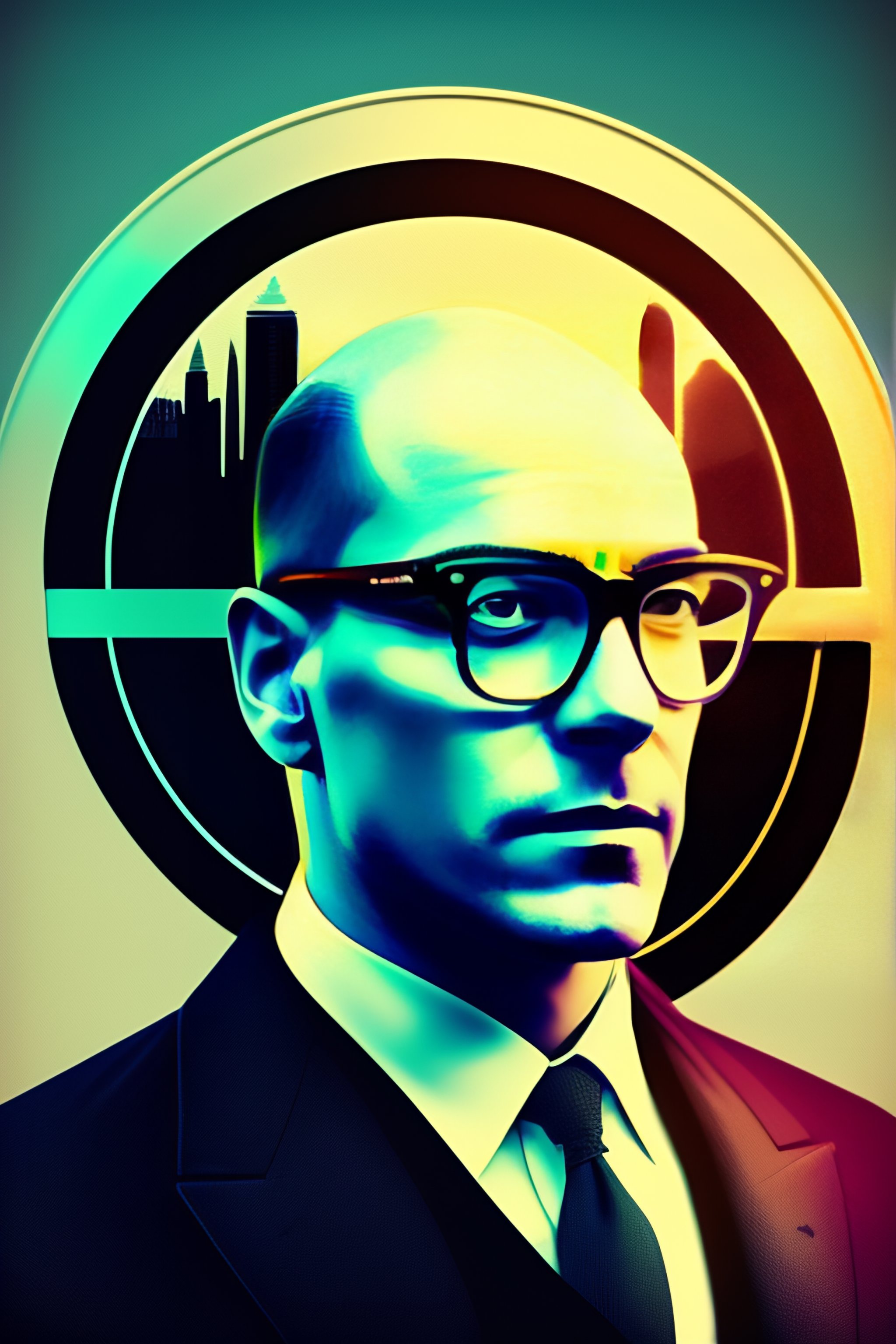 Lexica - Bald man with glasses, vectorized Futuristic Vintage Medium ...