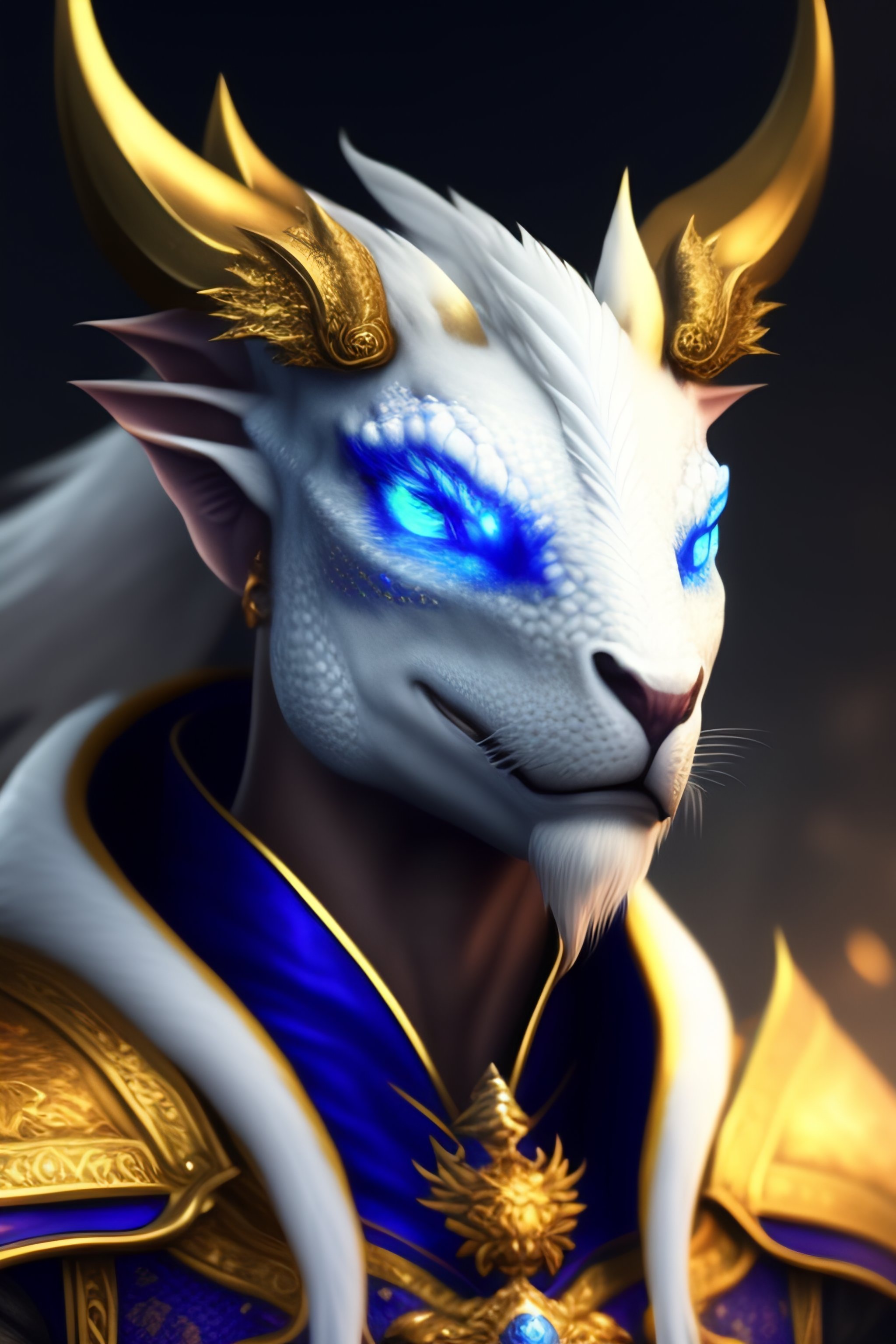 Lexica - White dragonborn with blue eyes, some golden scales and golden ...