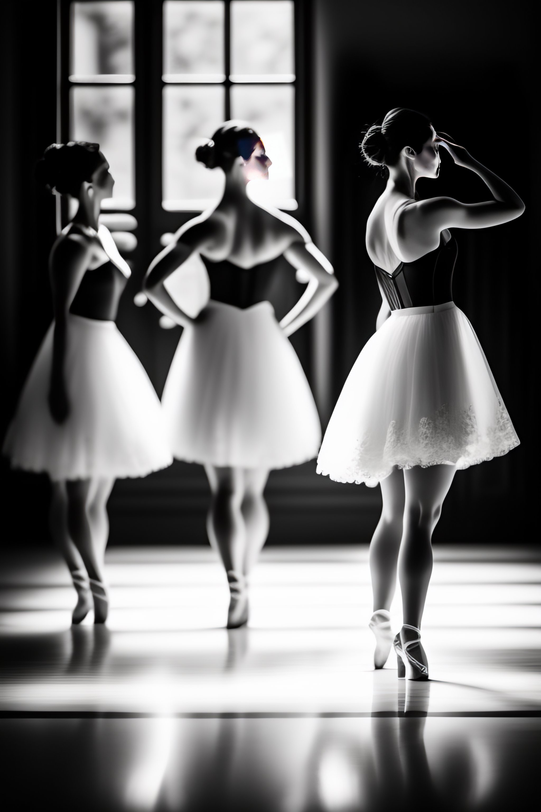 Lexica - GROUP OF BALLERINAS photography, dreamy, black and white