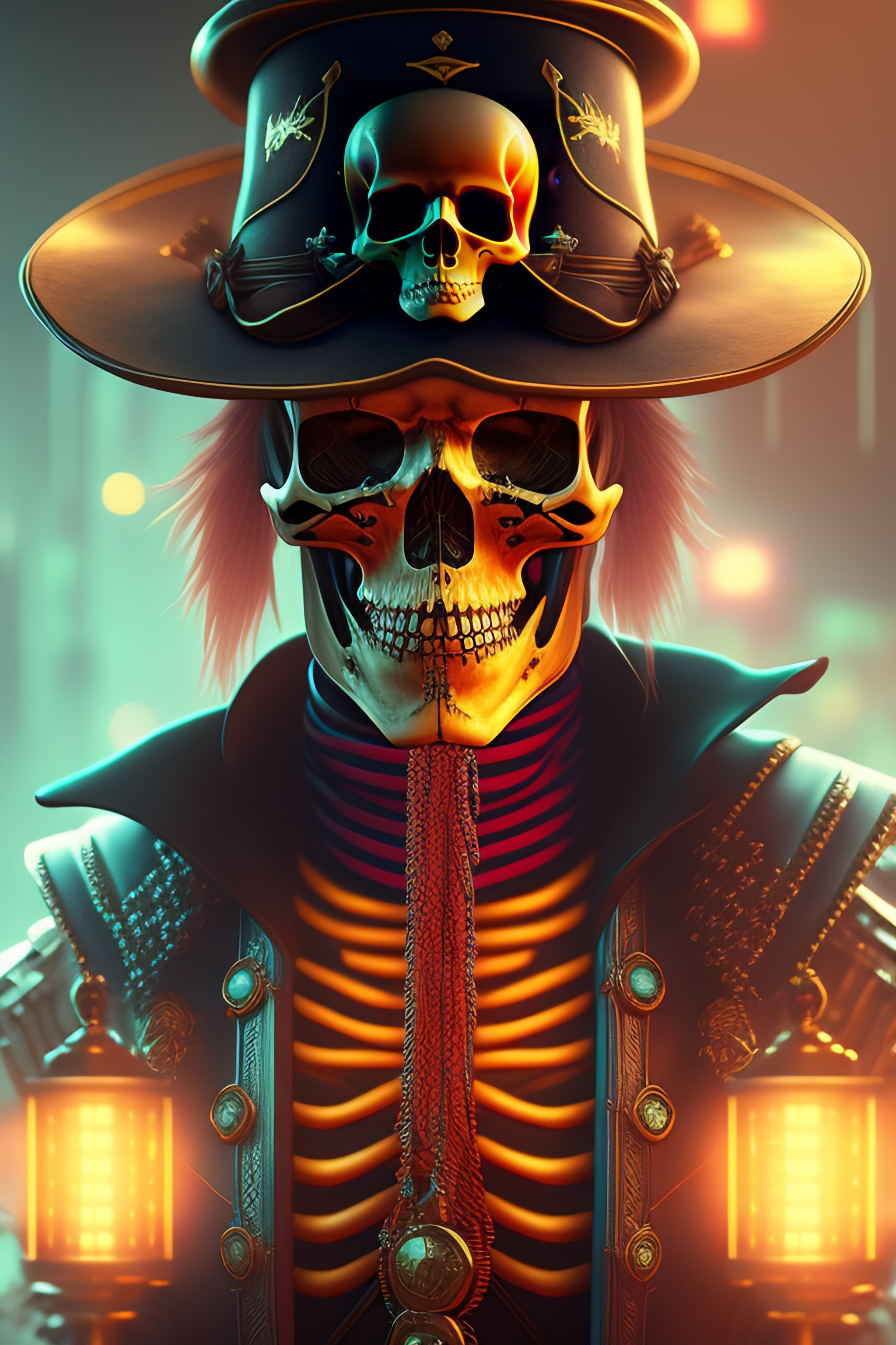 Lexica - A cyberpunk hacker pirate captain skeleton with a pirate hat ...