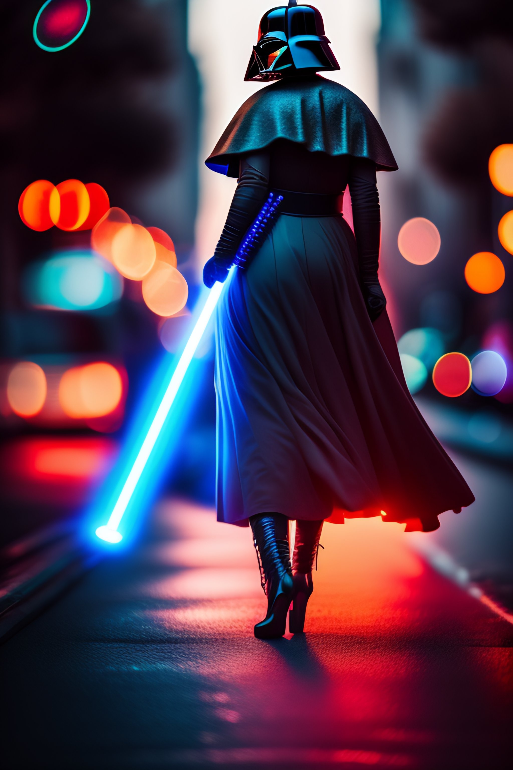 Lexica - Lady Darth Vader dancing in street, hd, details, neon light ...