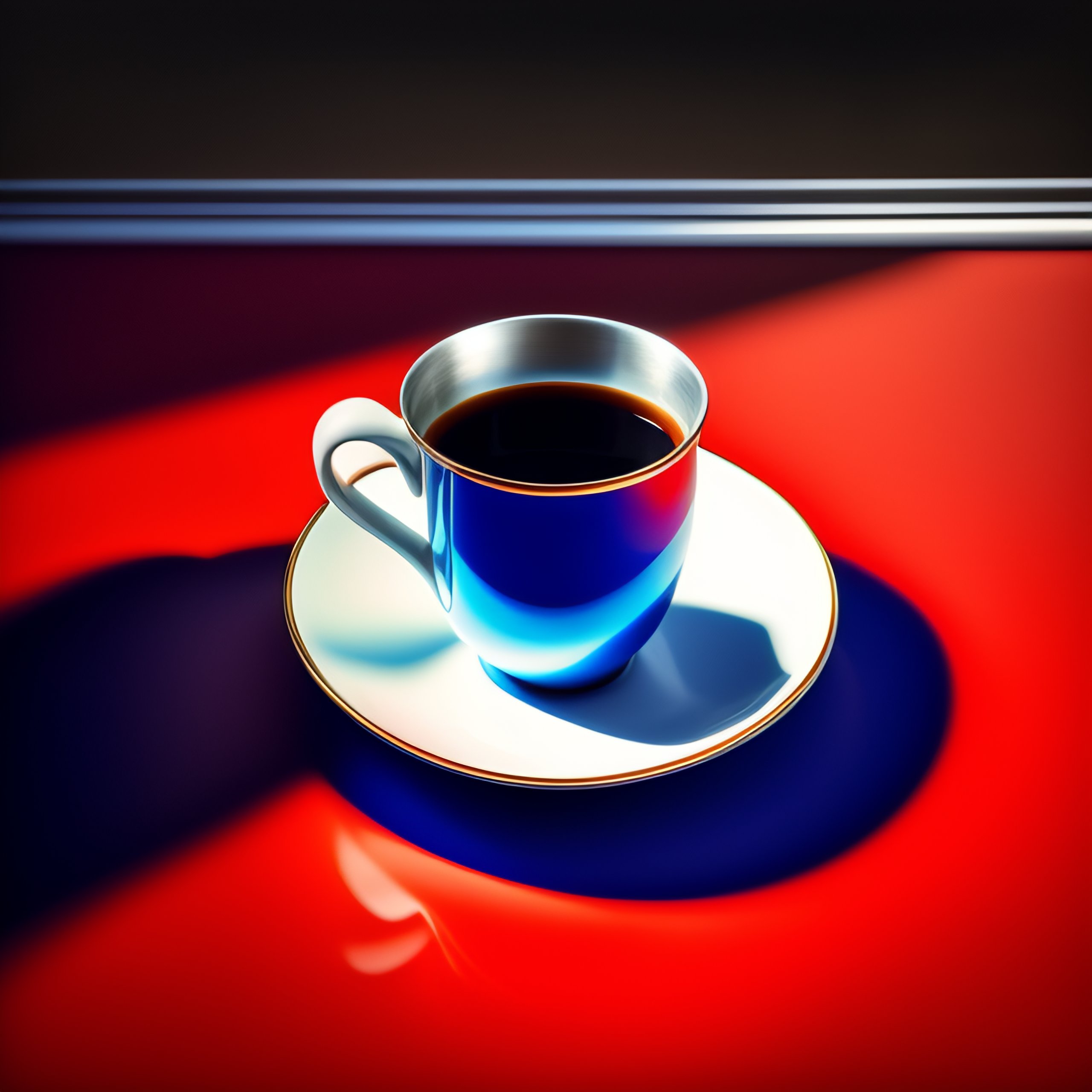 Lexica - Still life of a thick blue mug of coffee with silver spoon on ...