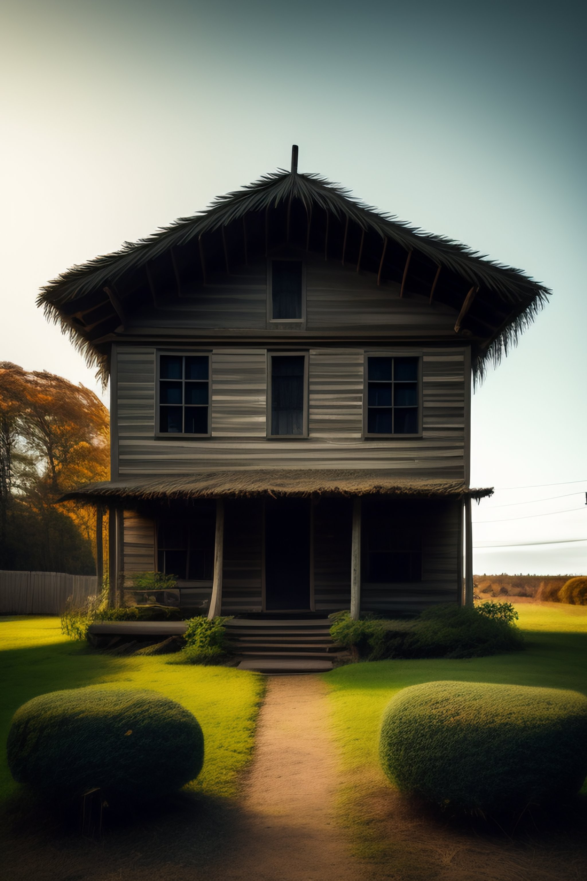 Lexica - Primitive style portrait of a haunted house with hooded figure ...