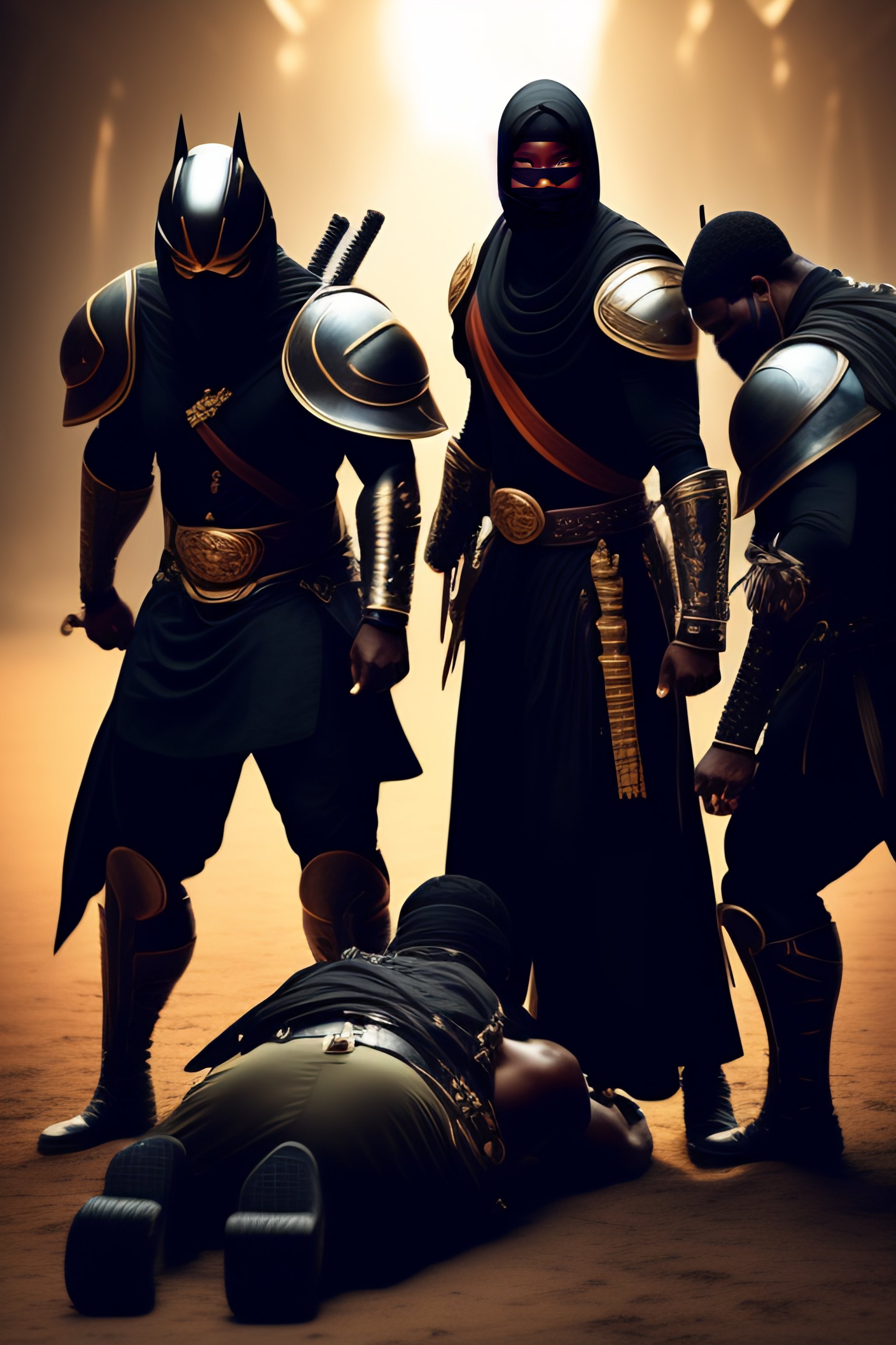 Lexica - Three Black Ninja Assassins helping their injured master to ...