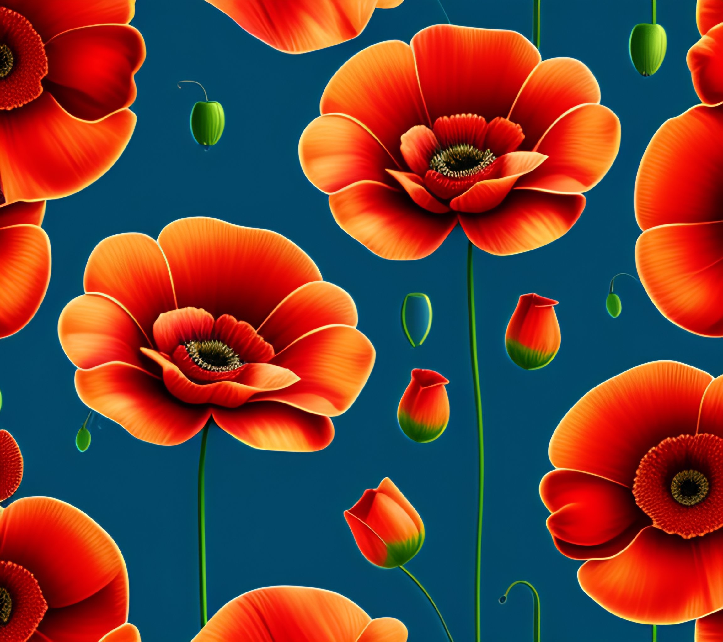 Lexica - Red Poppies in an all over seamless pattern surreal in ...