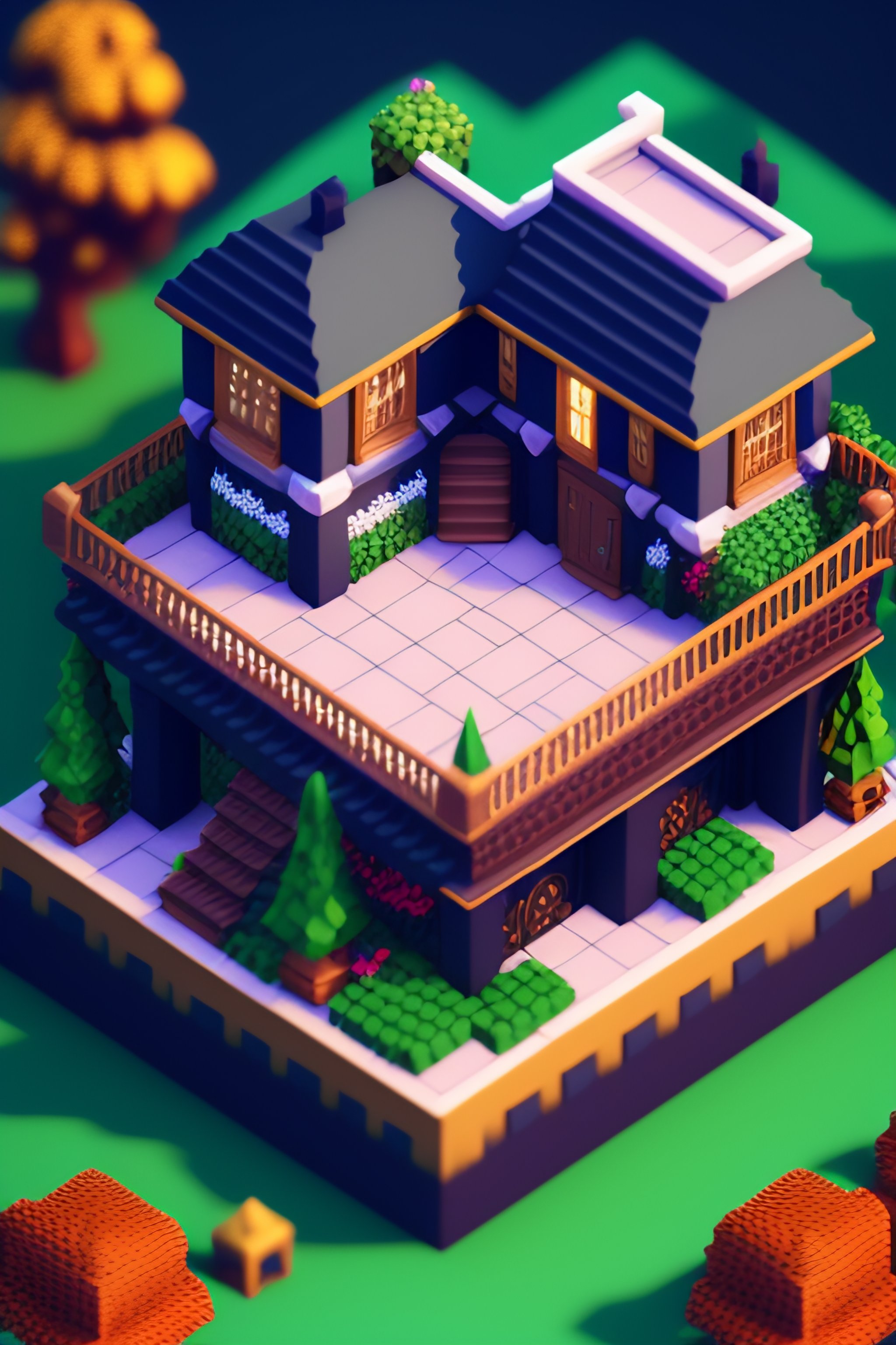 Lexica - Detailed isometric mansion, pixel art, unreal engine voxel render