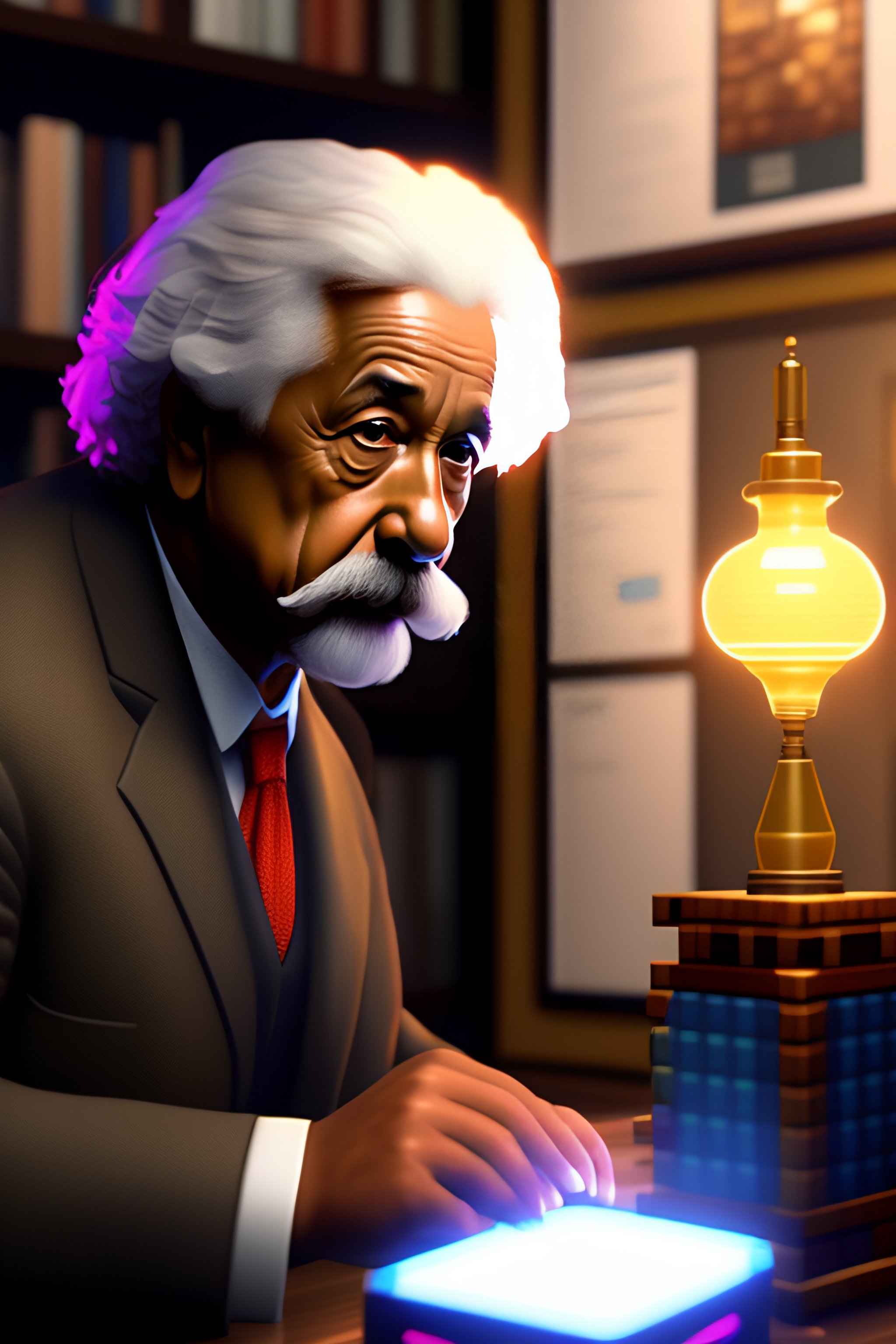 Lexica - Highly detailed albert einstein playing minecraft, epic ...