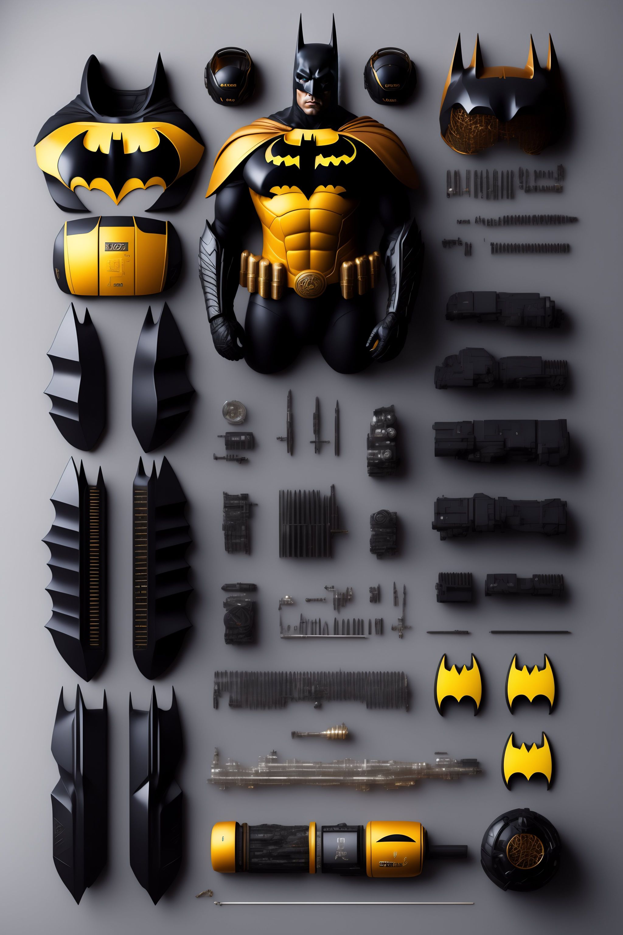 Lexica - Batman suit, costumes and mechanical parts, knolling, knolling ...