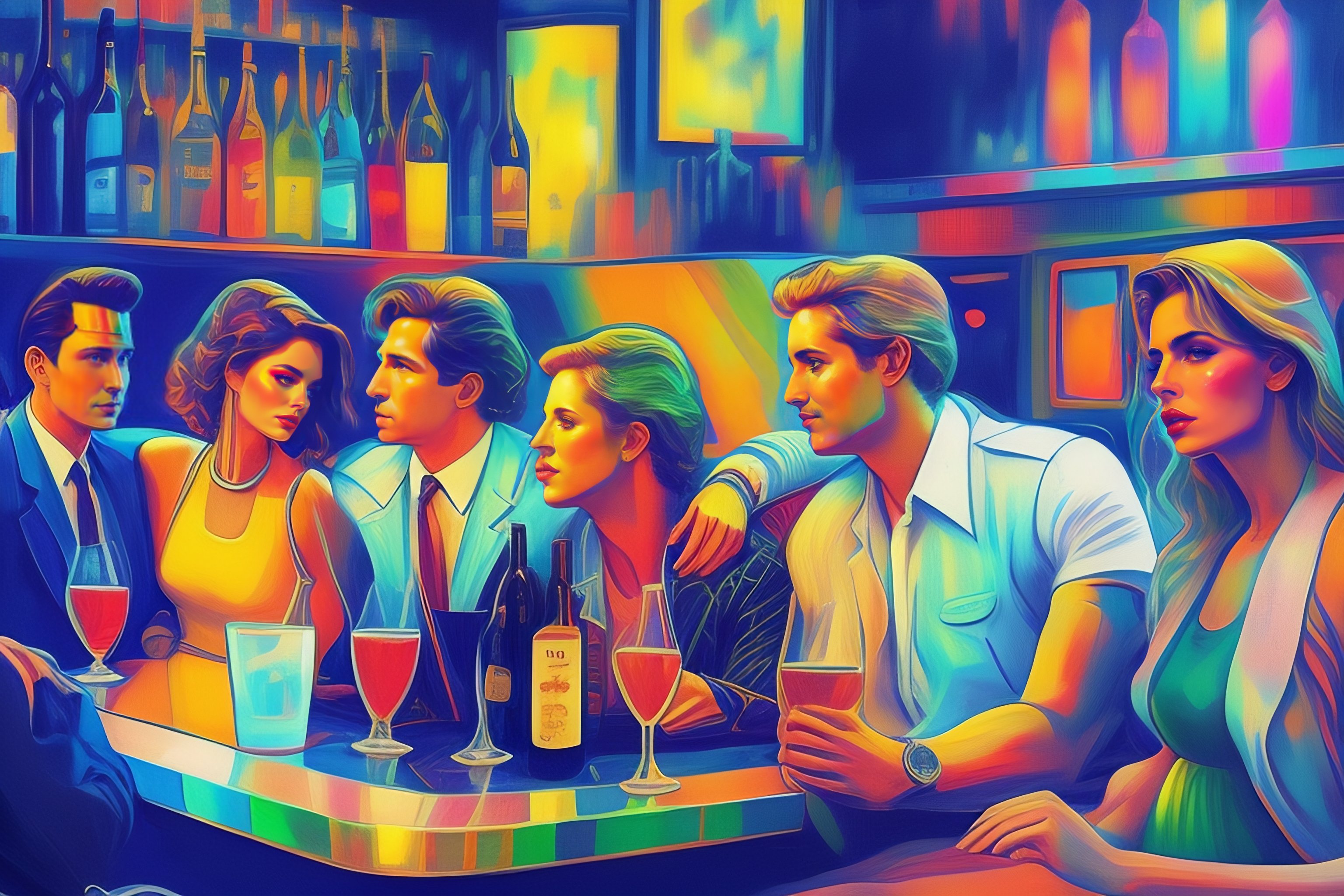 Lexica - A group of friends at a bar, rainbow color, abstract art, in ...