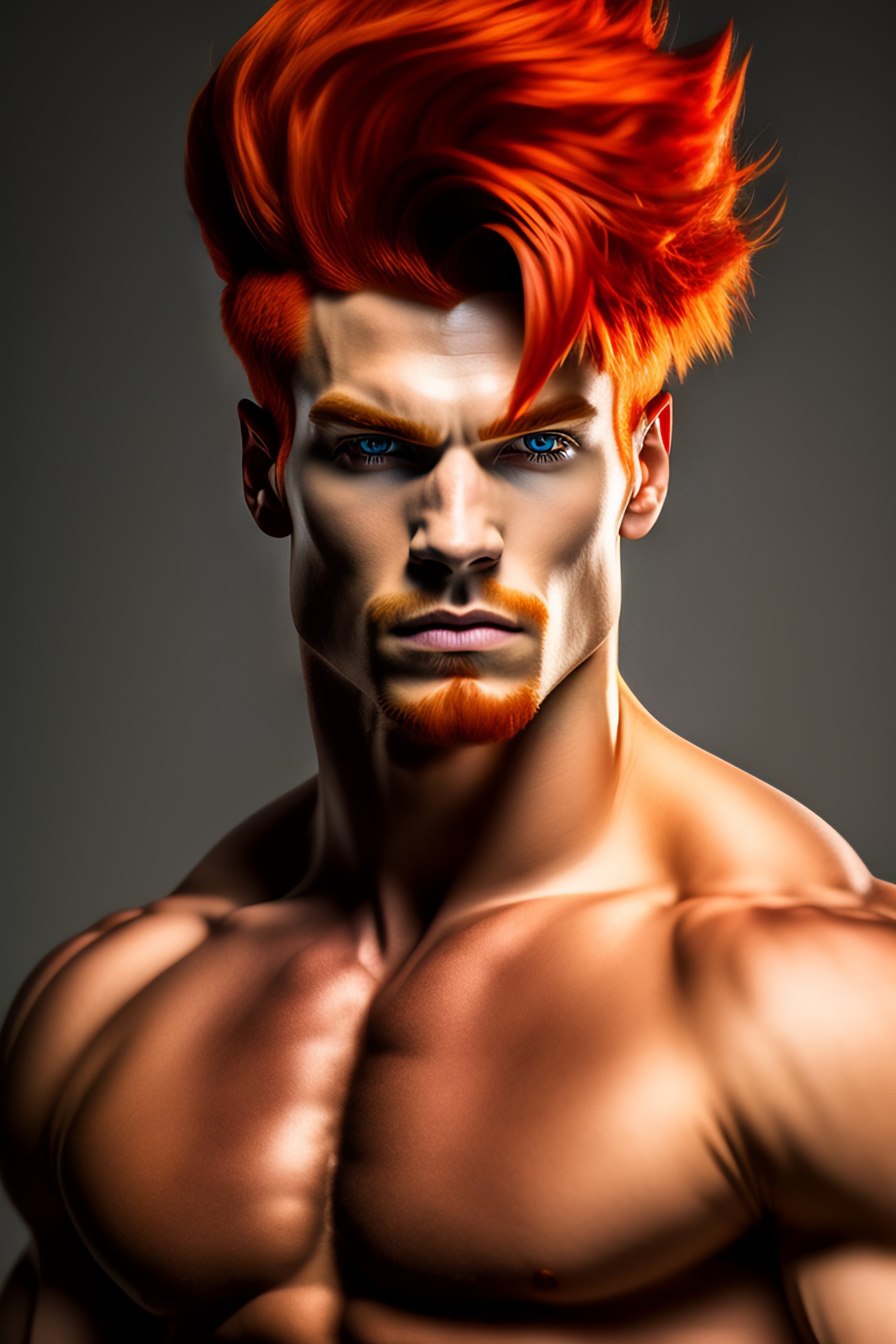 Lexica - Realistic red head male as Ultra Ego Super Sayain 8k hi-res