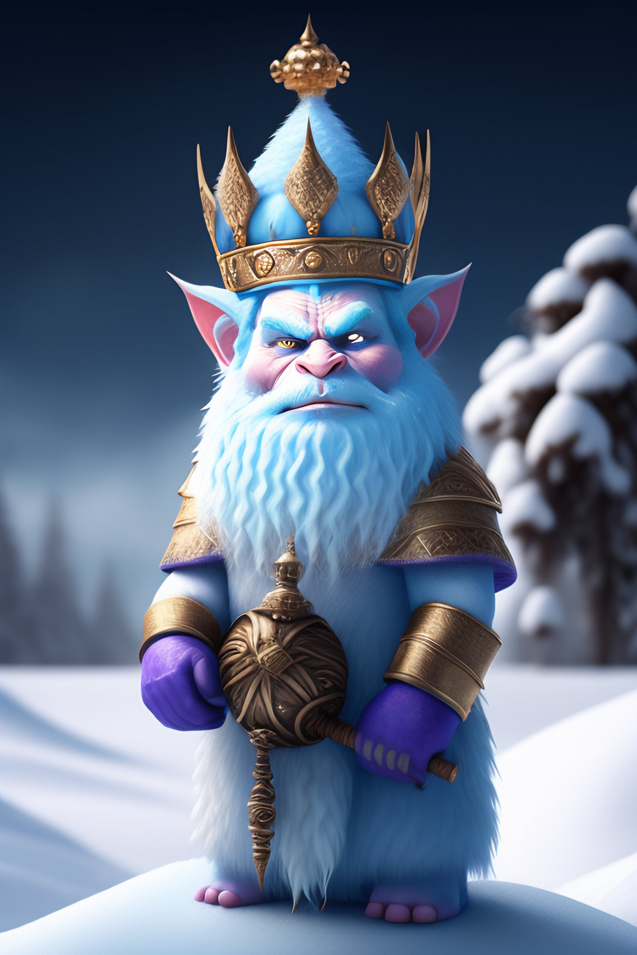 Lexica - Tall troll with ice skin, wearing a crown, carrying a mace ...