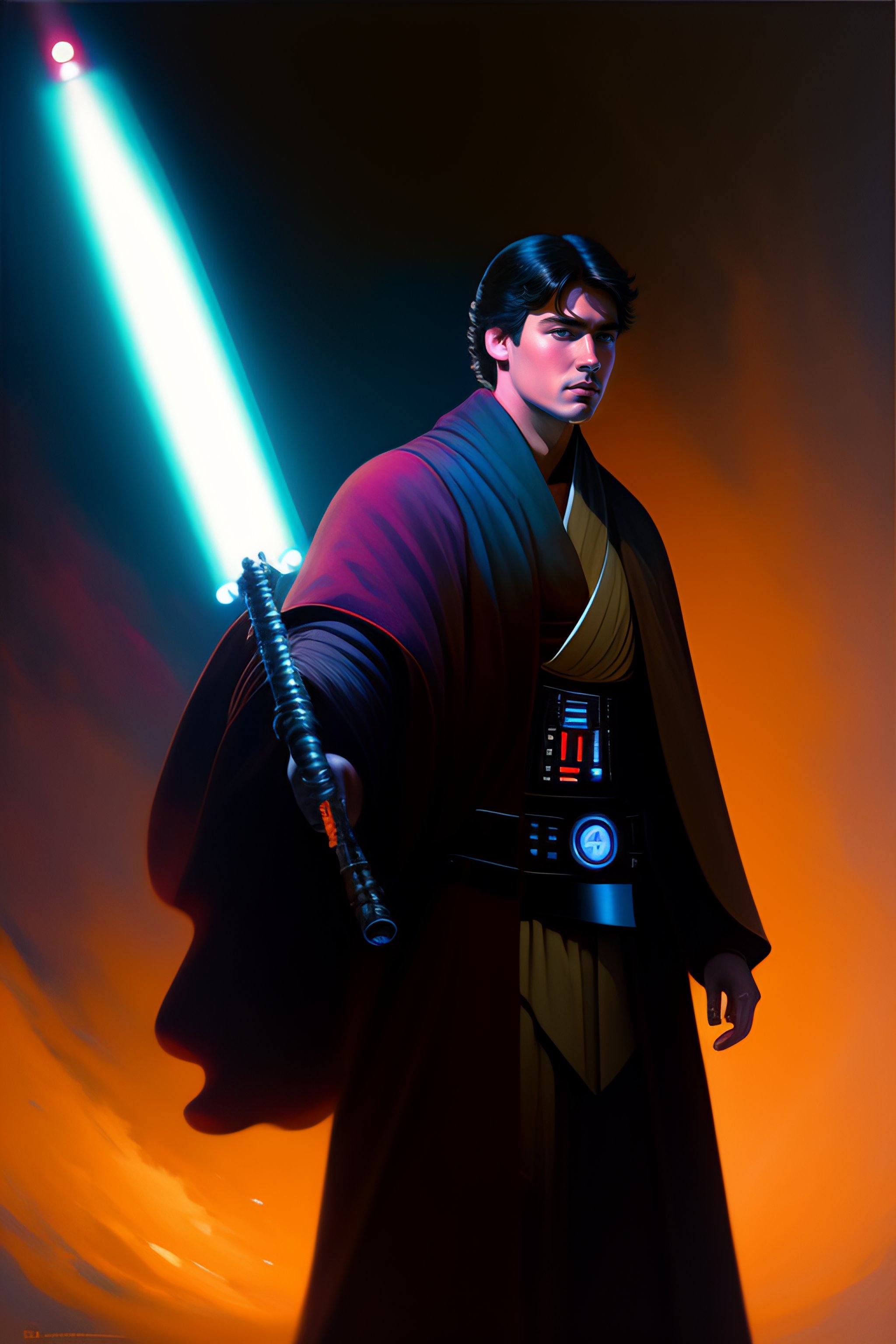 Lexica - Full shot body photo of cal kestis, lightsaber, star wars, oil ...