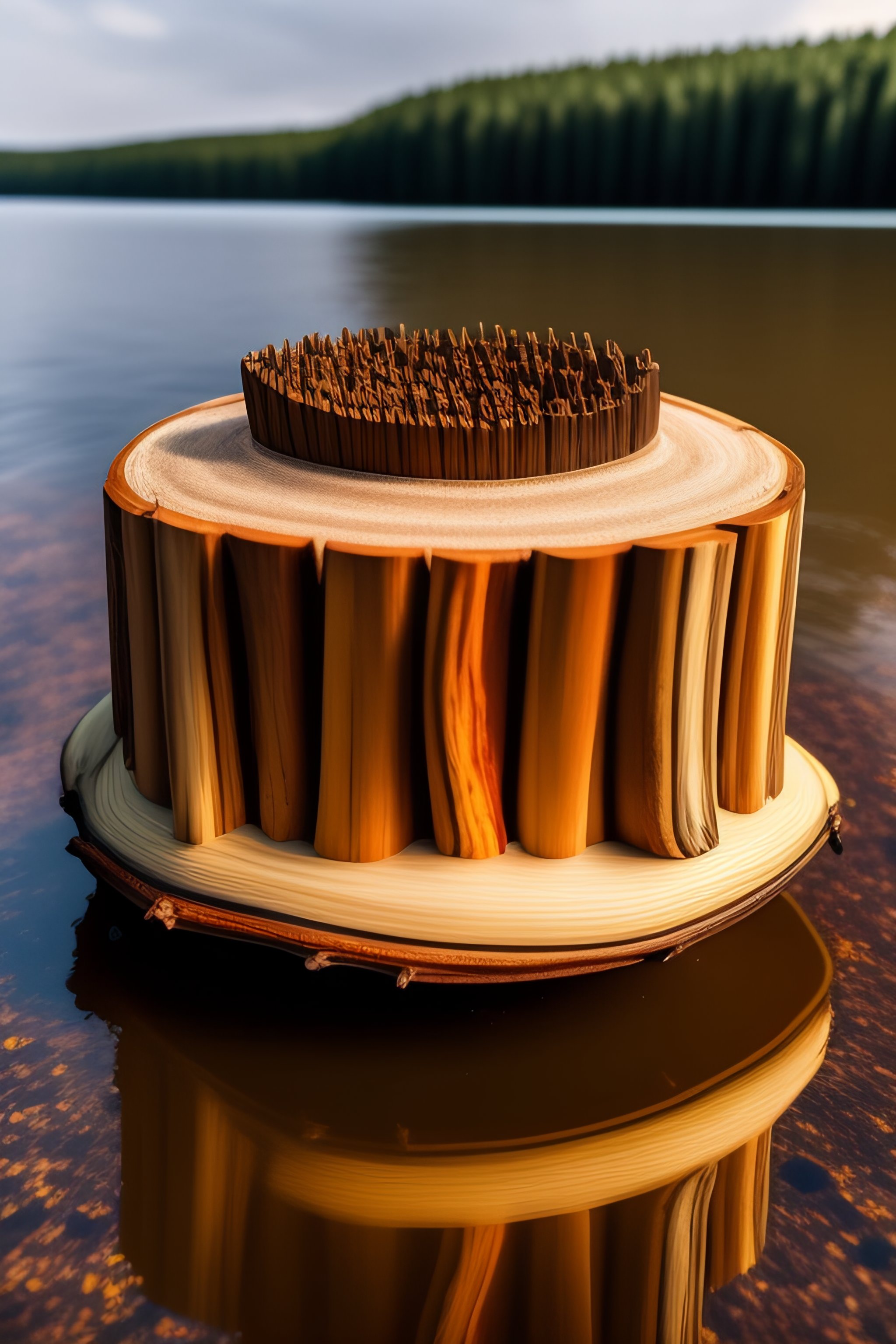 Lexica - 3d art, group of people on raft made out of oak logs