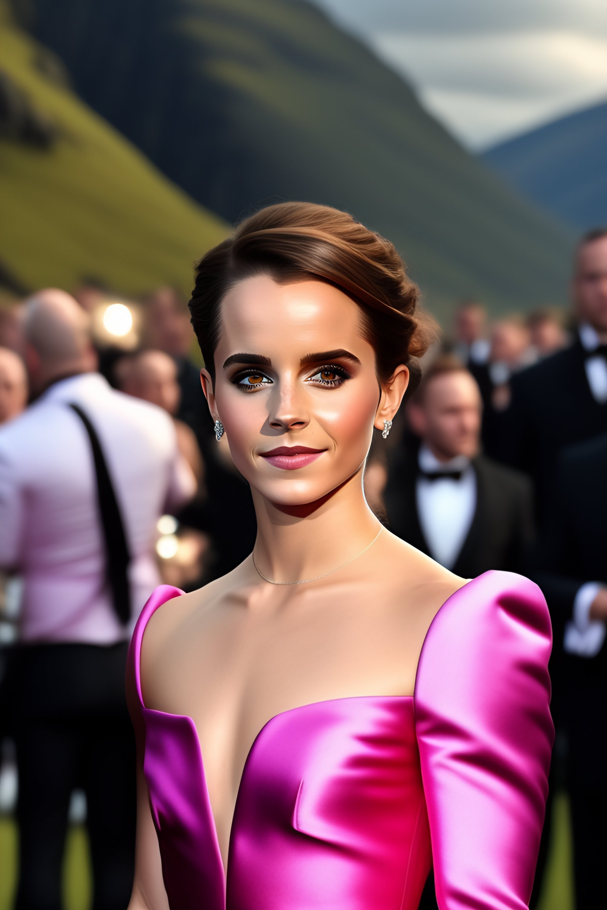 Lexica - An incredibly beautiful Emma Watson in shiny Pink satin dress ...