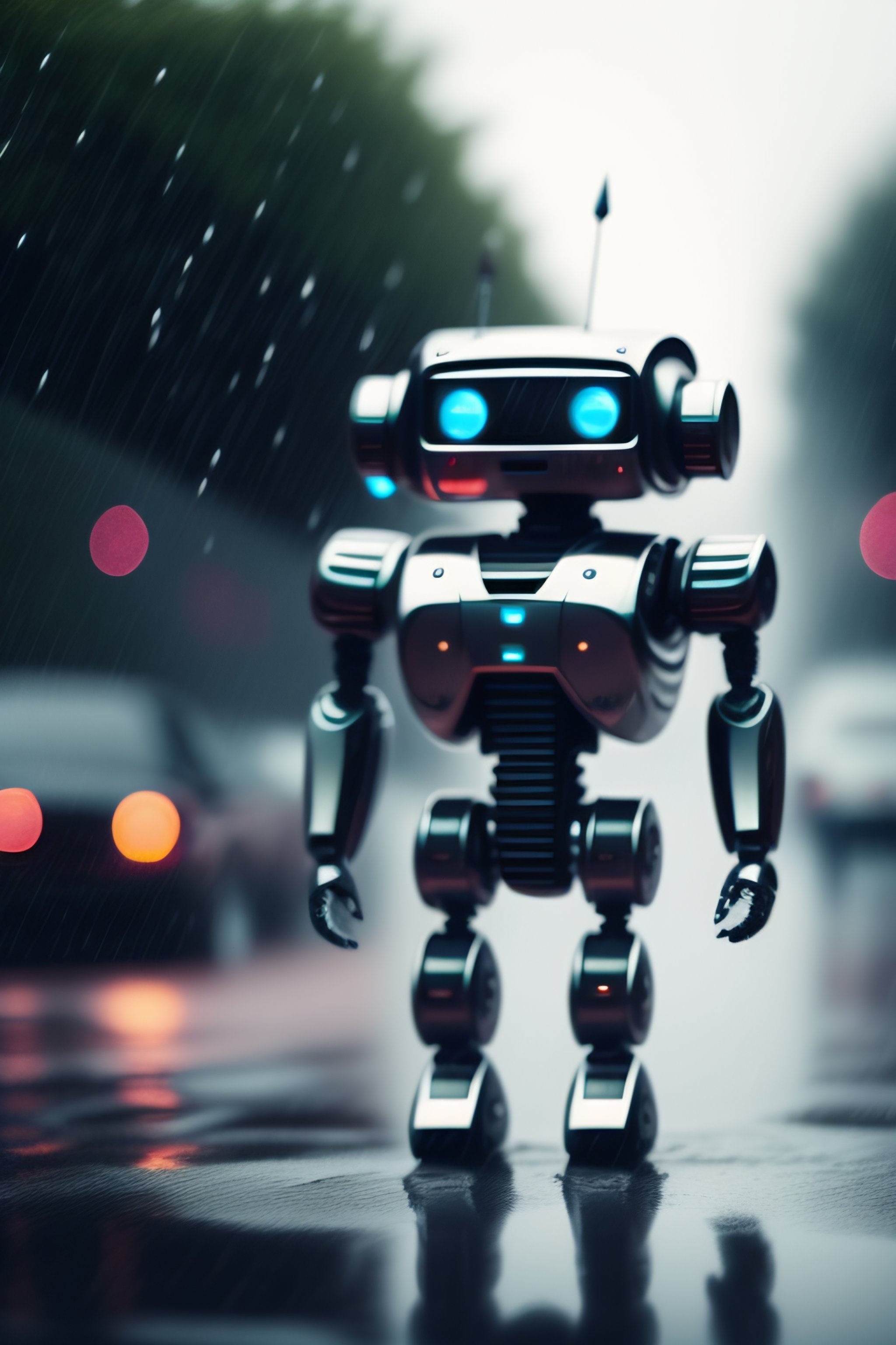 Lexica - Photo of a robot dancing in the rain