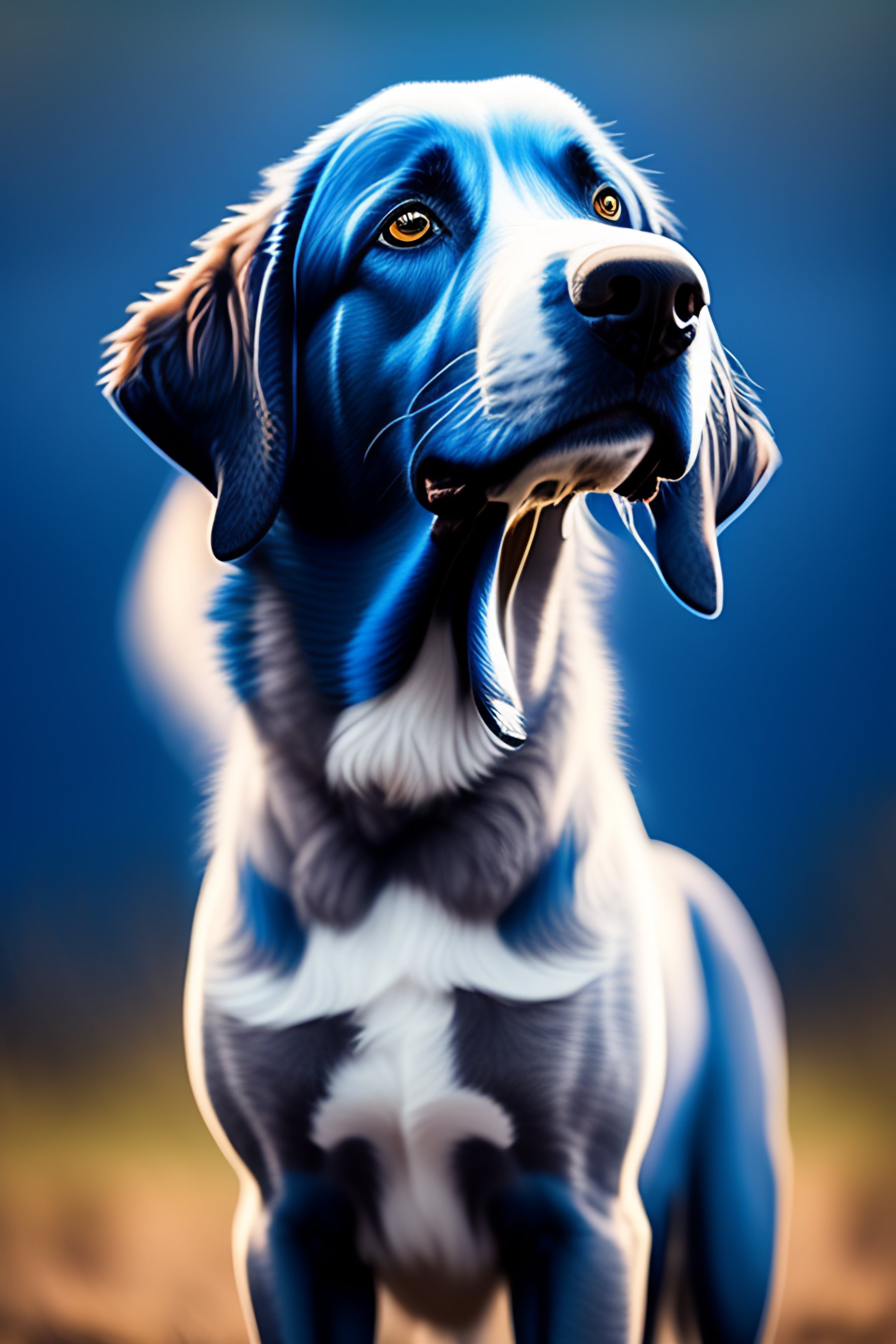 Lexica - A blue dog with a stick on his back