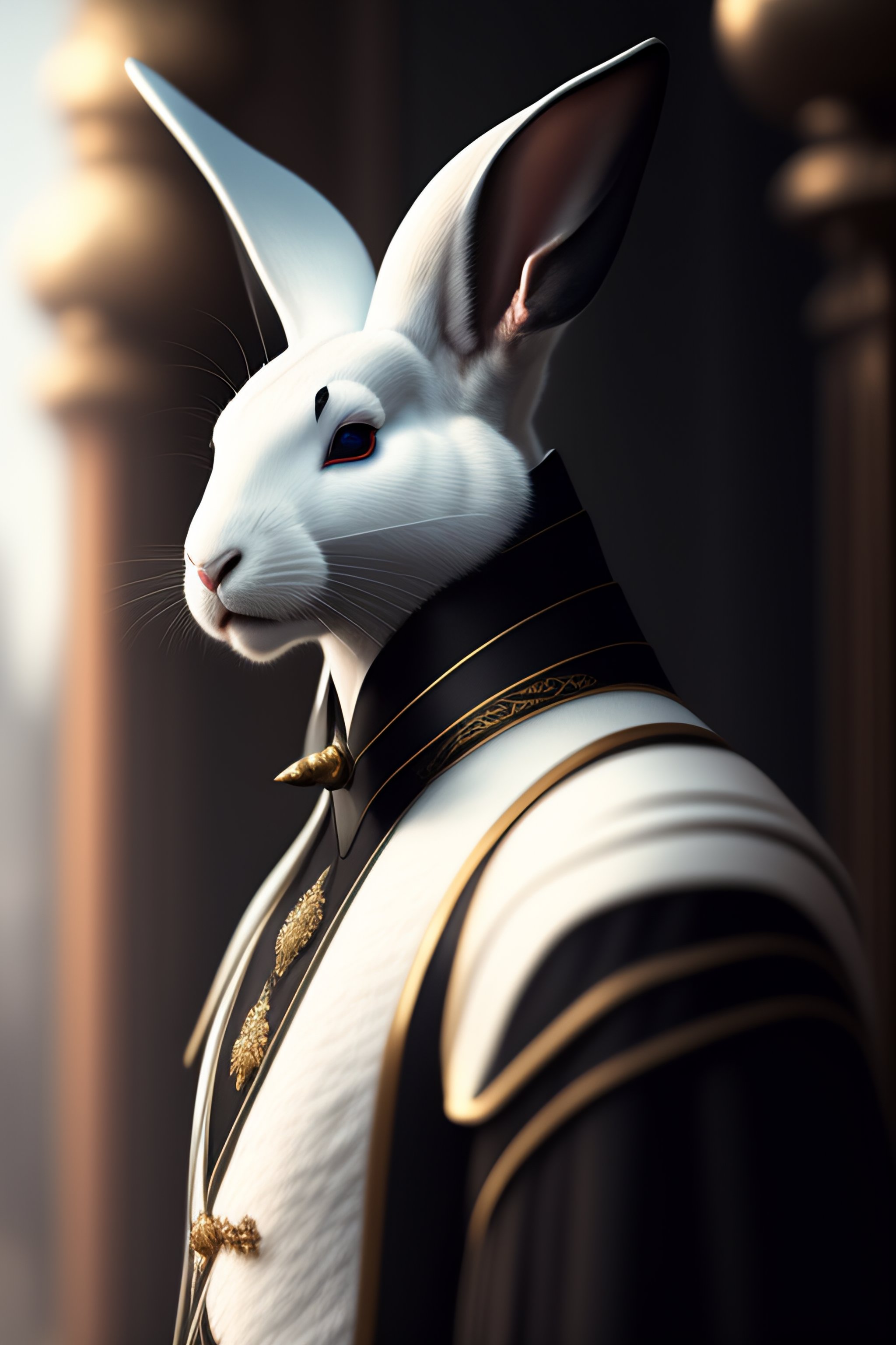 Lexica - An anthropomorphic white rabbit, male wizard face, dressed in ...