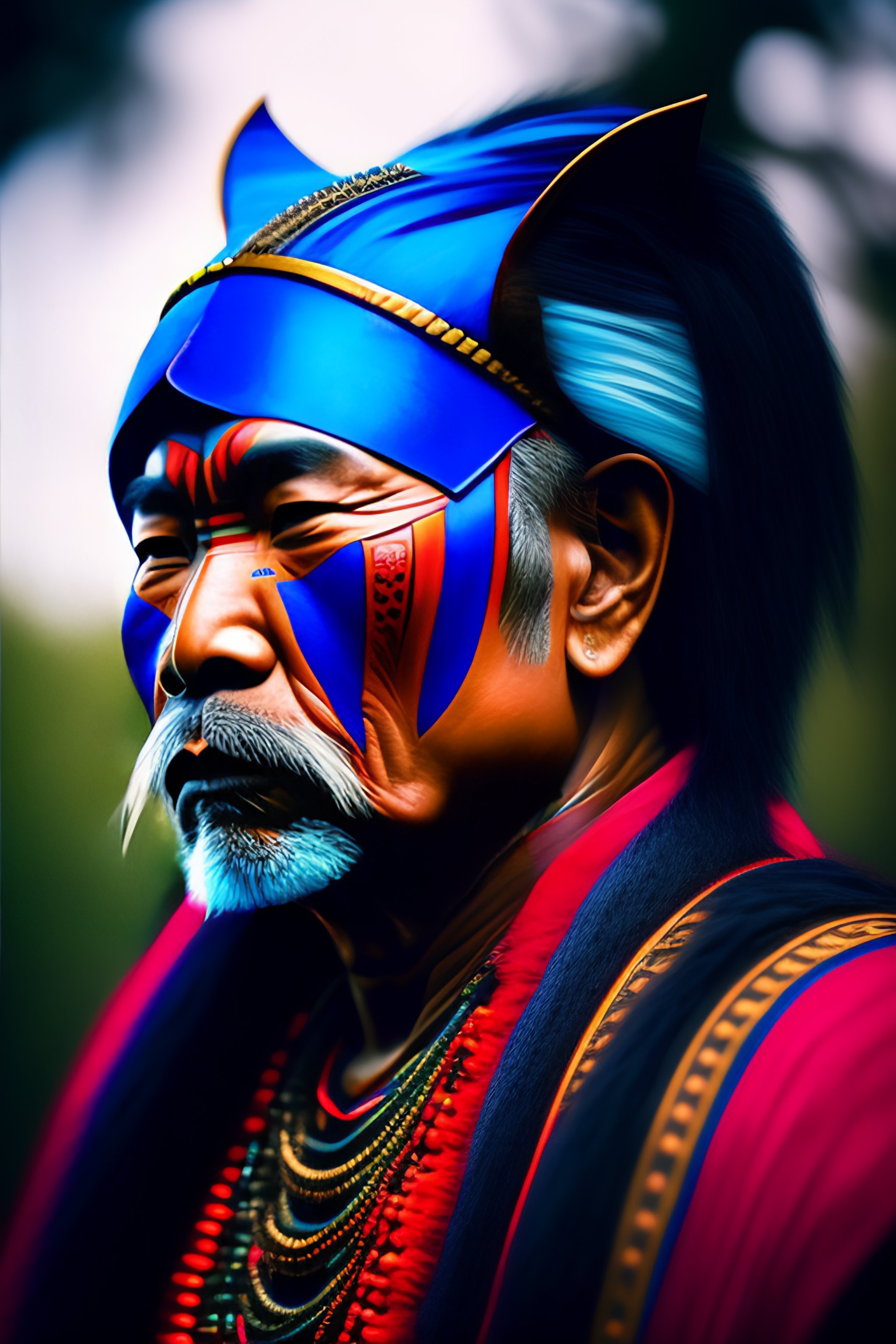 Lexica - Portrait photo of a asia old warrior chief, tribal panther ...