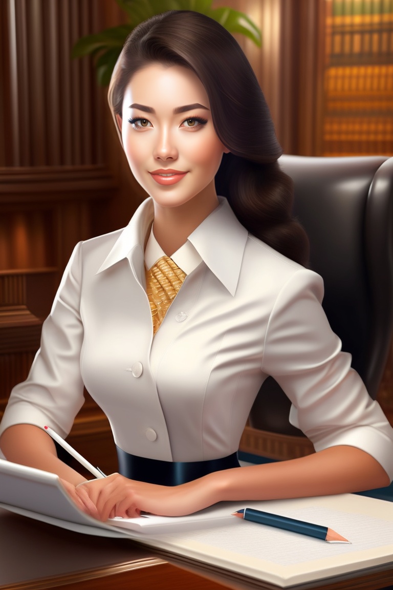 Lexica - A Hot brunette Young secretary in White shirt, necktie and pencil skirt.