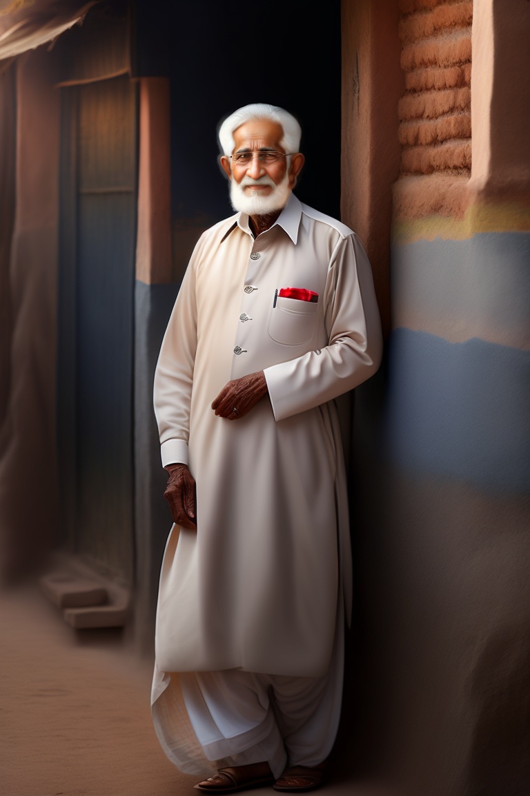 Lexica - A Pakistani Village Old Man wearing pure white wardrobe ,Realistic