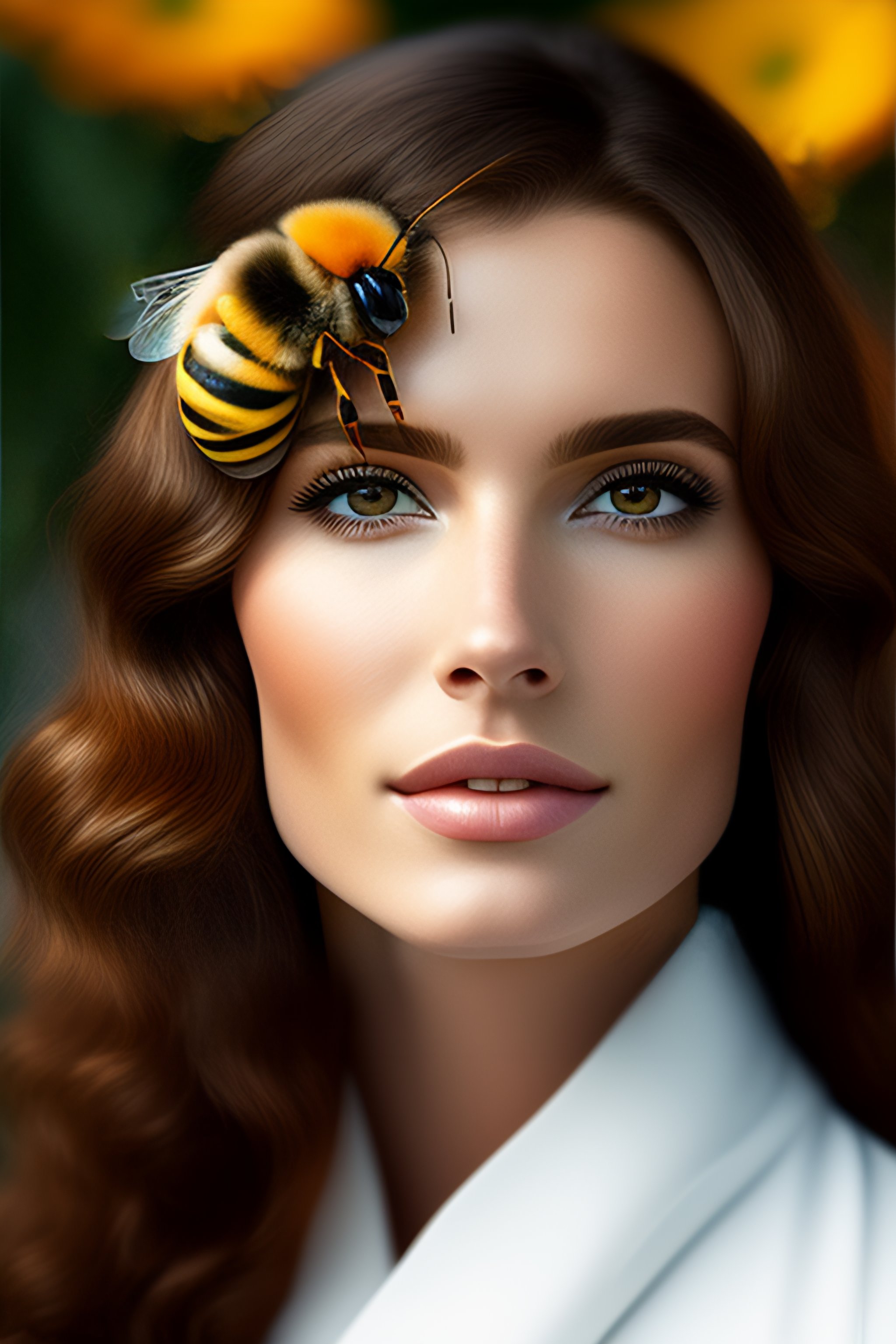 Lexica - Brown haired young female with a bee on her nose