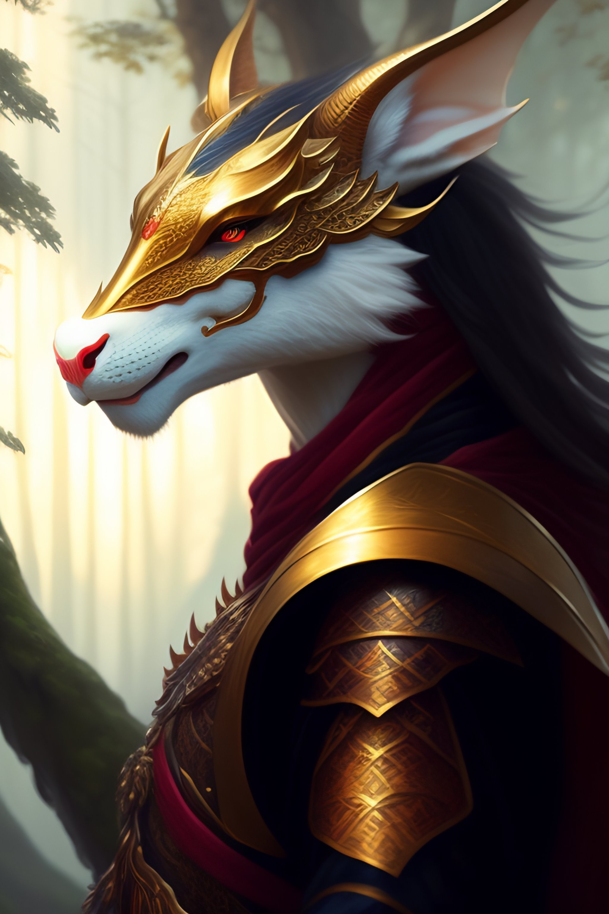 Lexica - Anthropomorphic dragon wearing samurai clothes, soft draconic ...