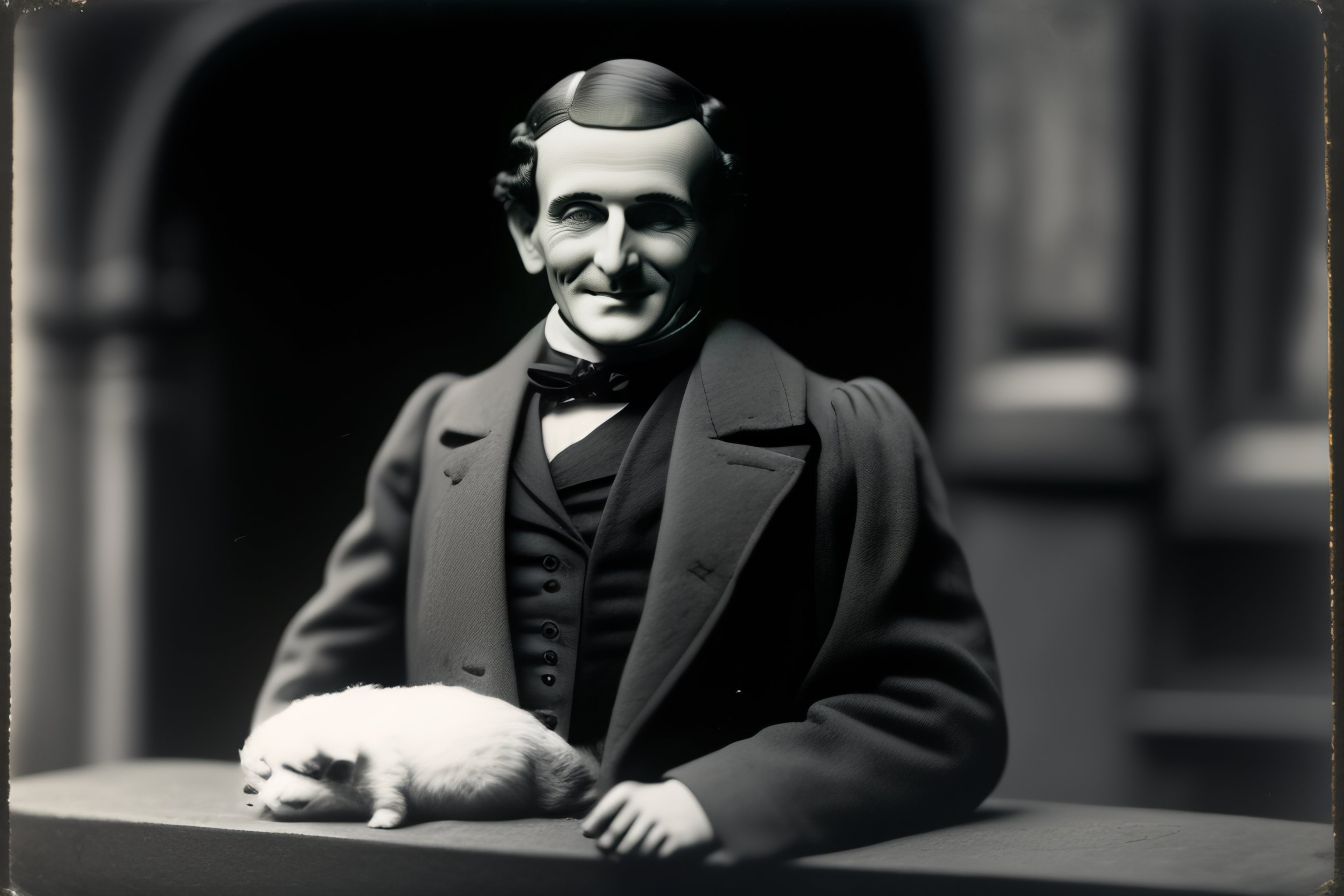 Lexica - Ventriloquist figure laying on a stage, smiling, staring into ...