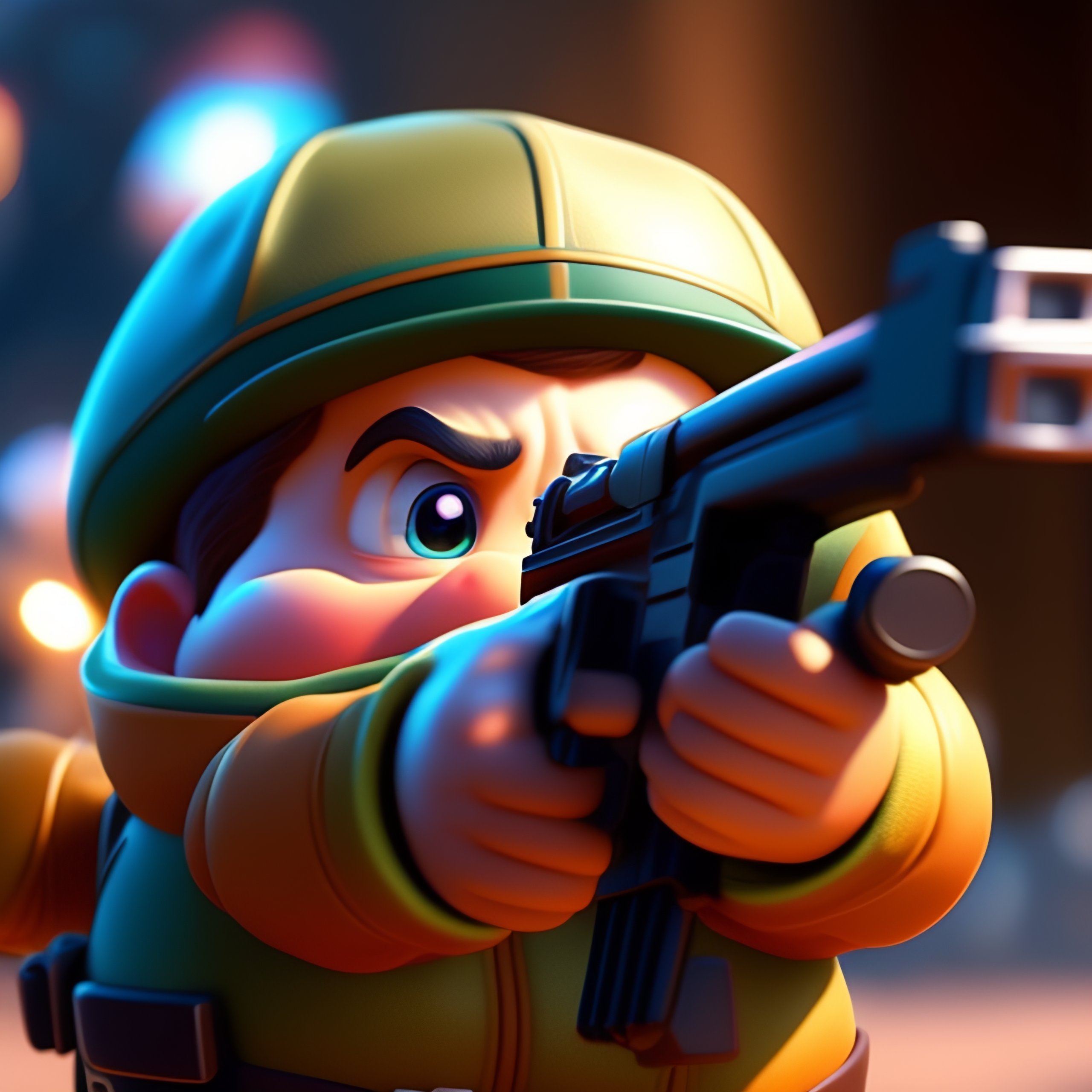 Lexica - Pixar character points a gun at you