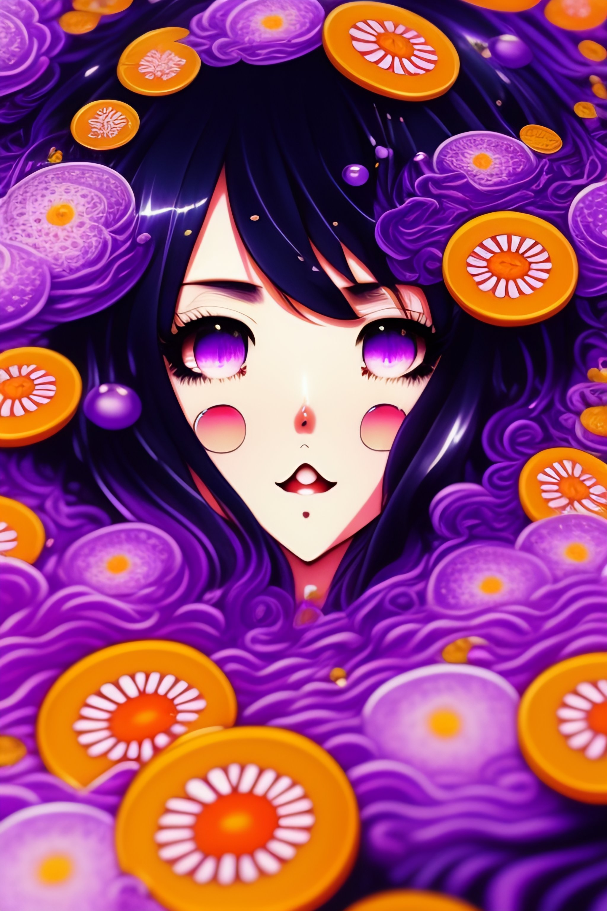 Lexica - A manga girl tripping on shrooms drowning in mushrooms, smile ...