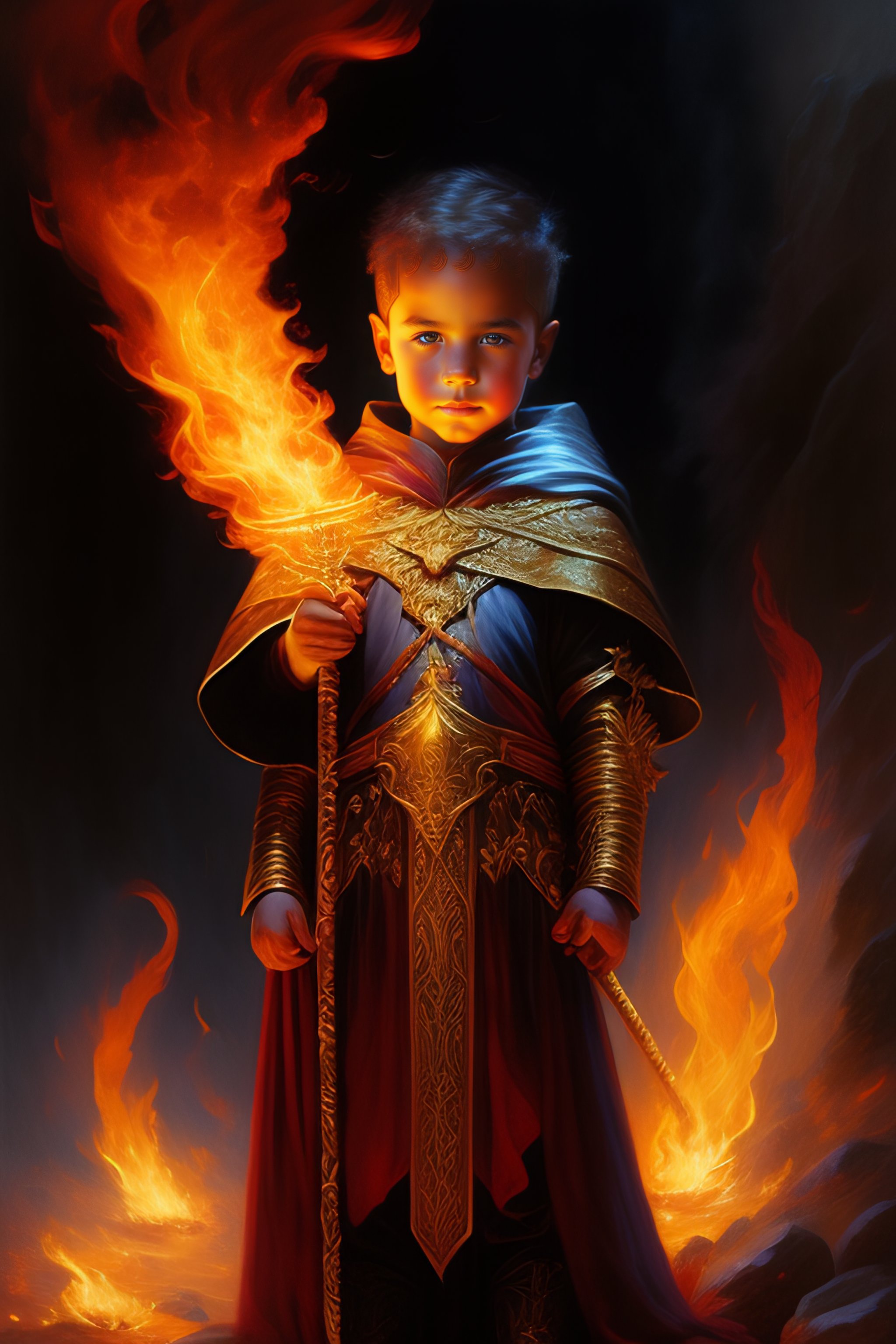 Lexica - Scene of a back view of a child mage wearing a hooded tunic ...