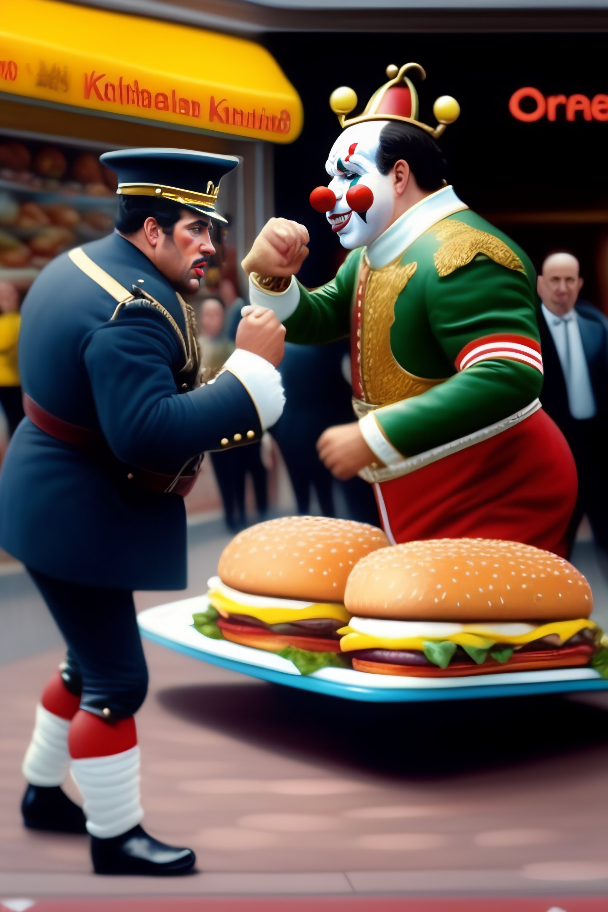 Lexica - An oil painting of the clown of macdonalds fighting with the ...