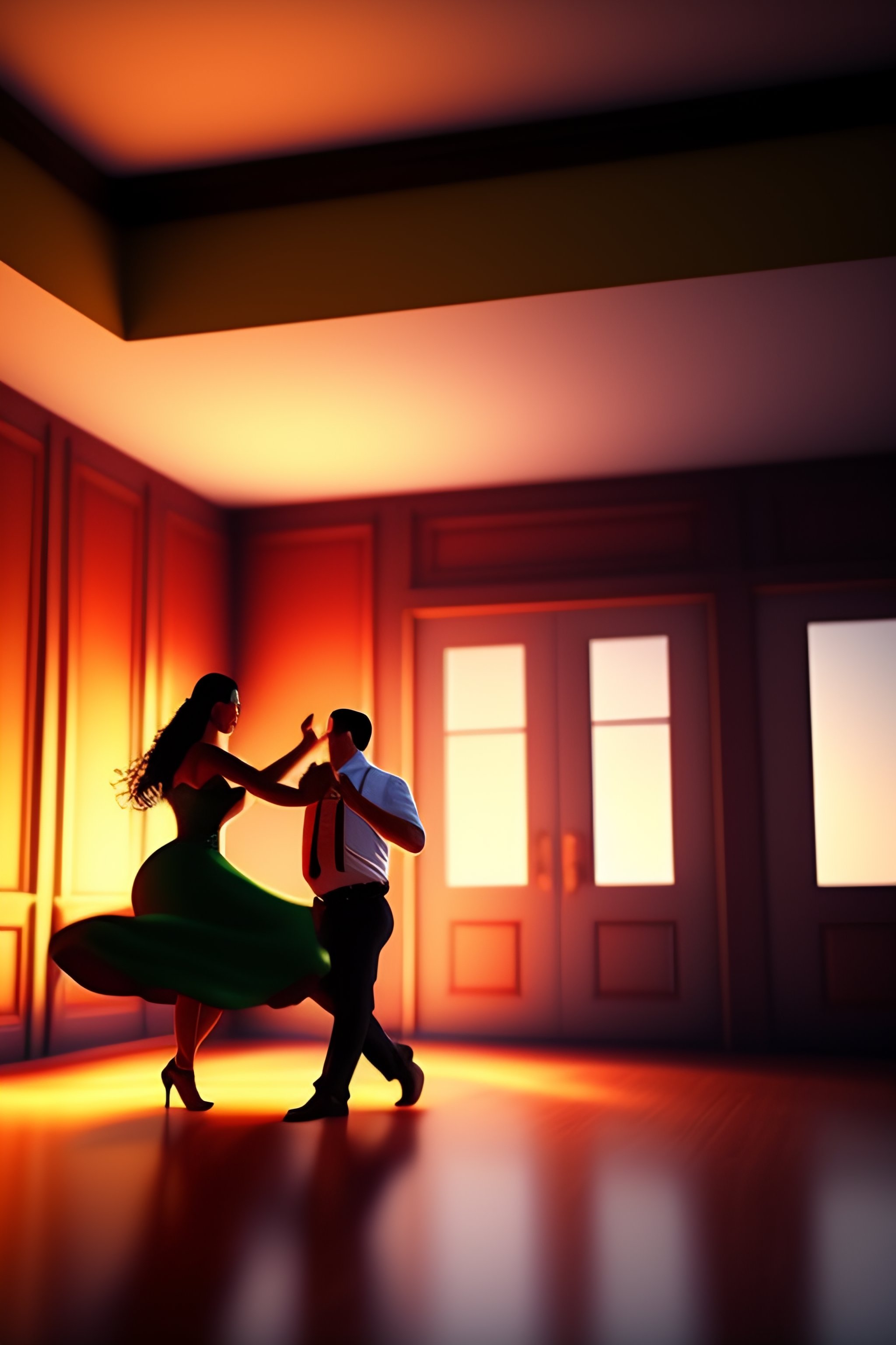 Lexica - Latin Women and men dancing salsa over a room, pixar style realistic render hd