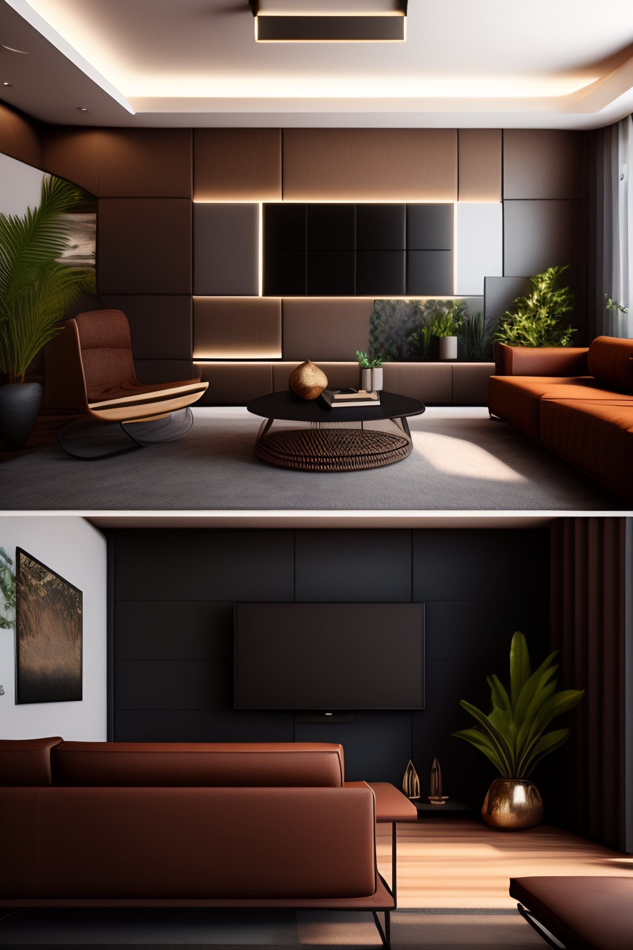 Lexica - Brown modern, primitive decoration of a living room with TV ...