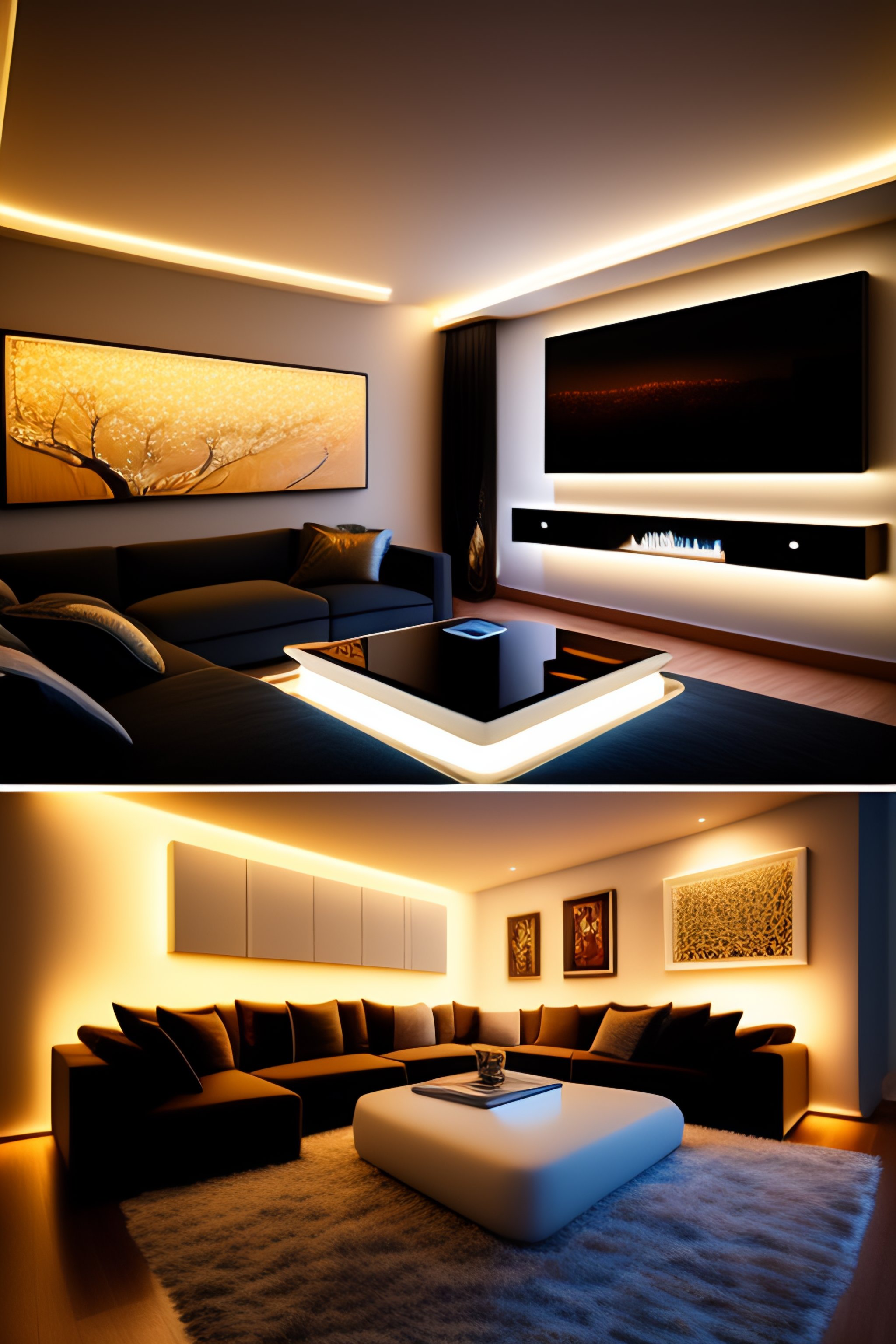 Lexica - A luxury house surrounded by LED lights, seats, coffee table ...