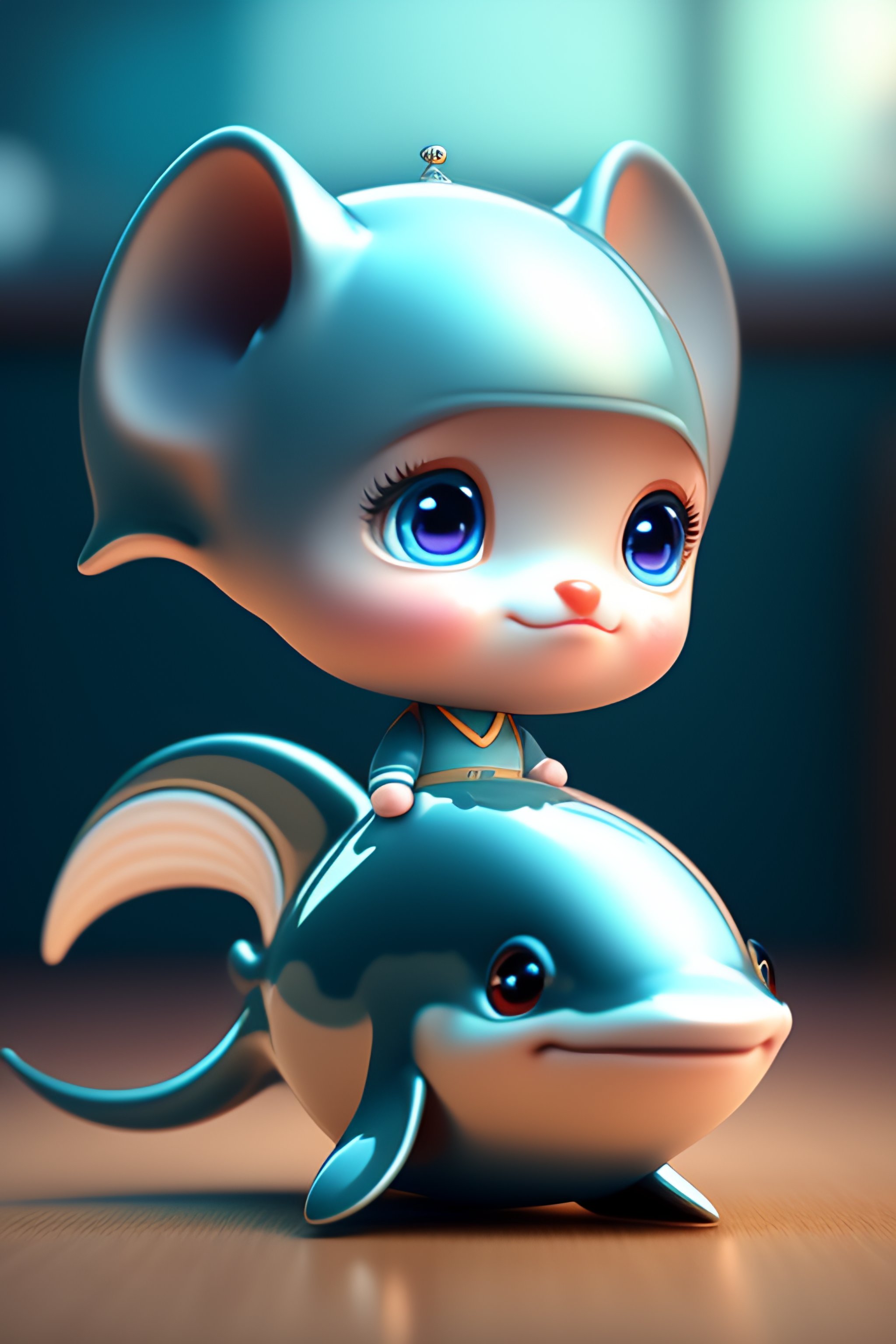 Lexica - Cute small baby dolphin, cartoon, unreal engine, cozy indoor ...