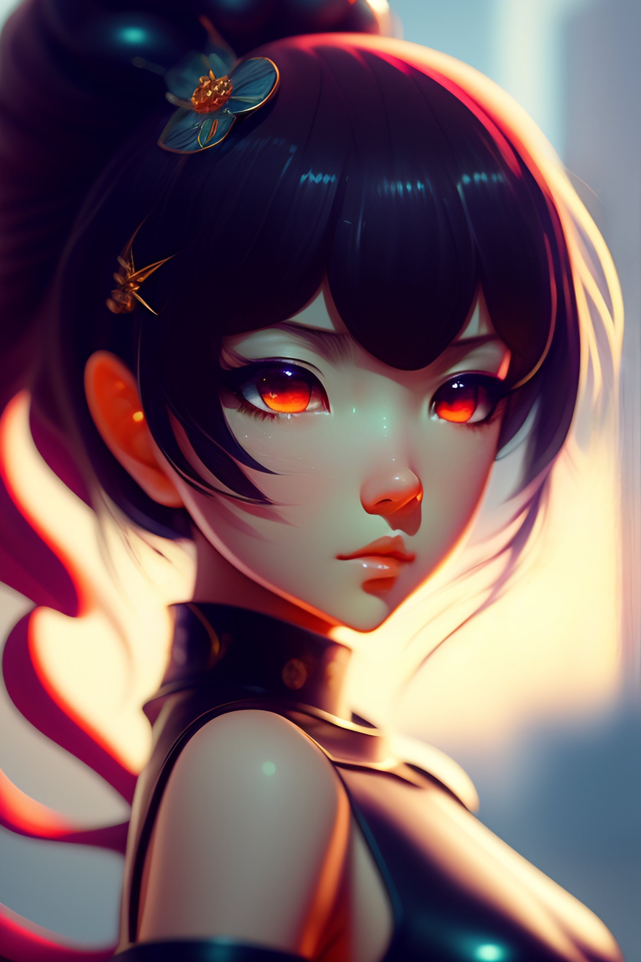 Lexica - A demon girl with big and cute eyes, || VERY ANIME, fine-face ...