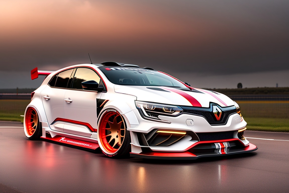 Lexica - Renault megane 4 rs trophy r liberty walk tuning blanche de profil avec deco rouge