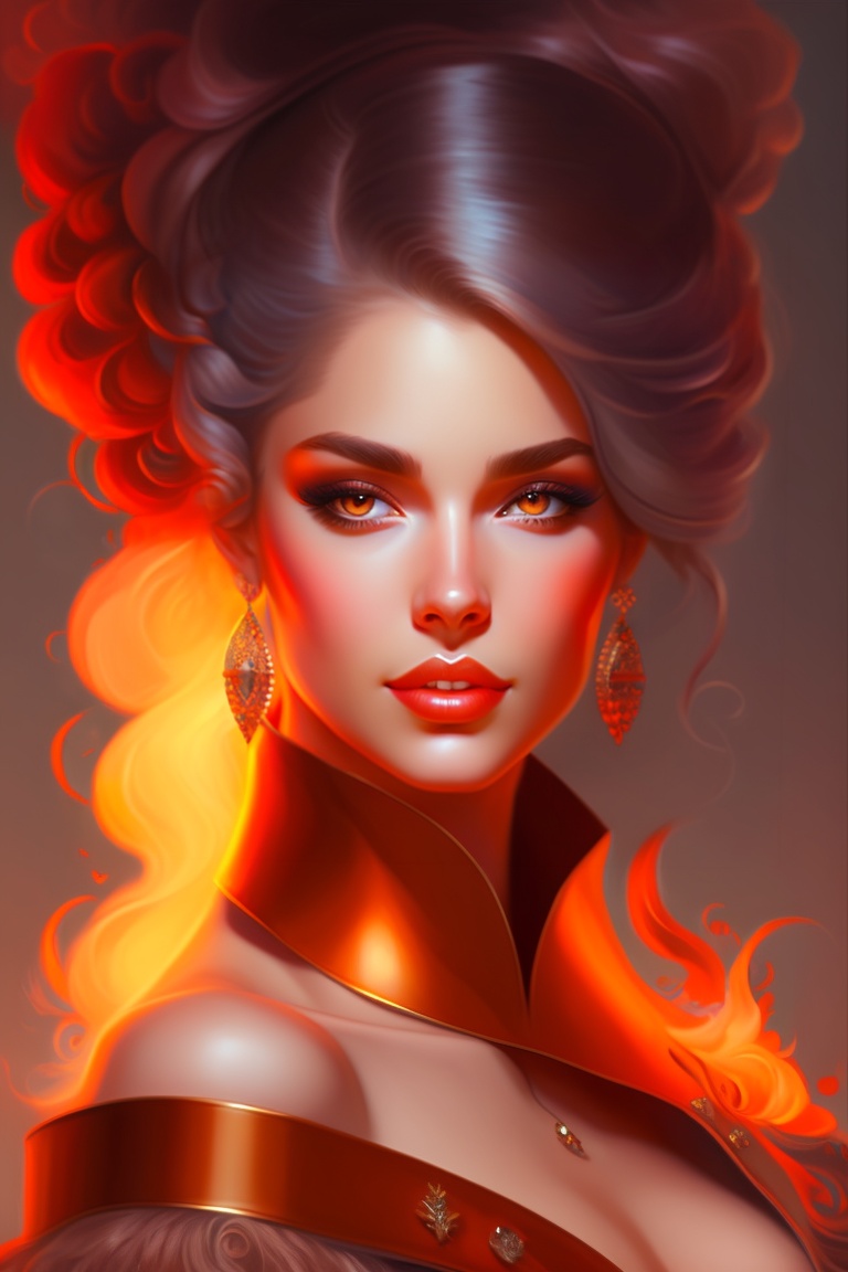 Lexica - Intricate half-length portrait of a beautiful fiery woman ...