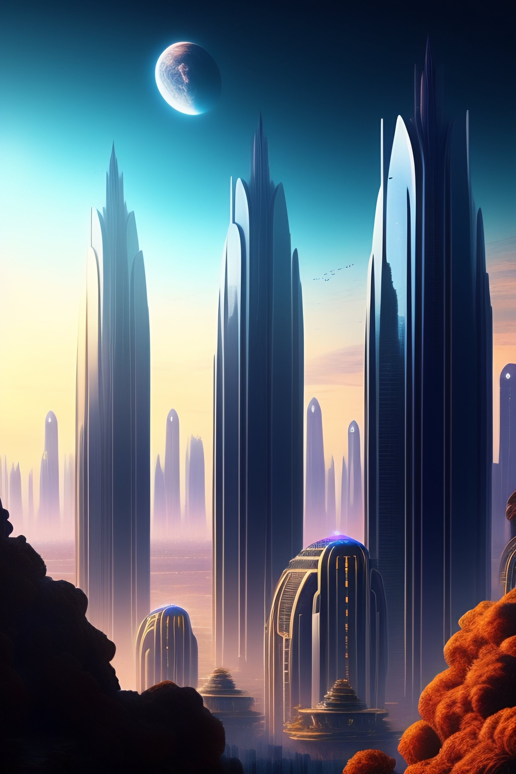 Lexica - Epic alien world with a city in the background that have ...